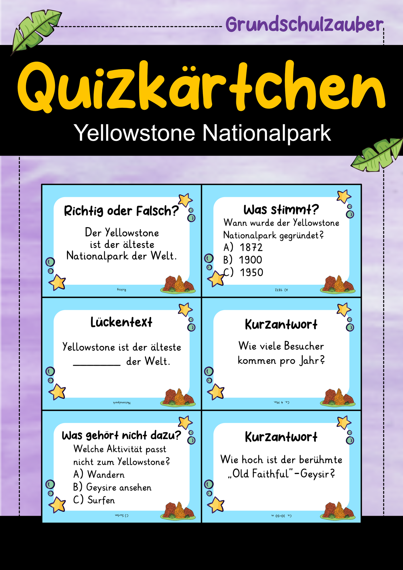 Yellowstone Nationalpark Quizkarten - 24 Quizkärtchen | Quiz | Erdkunde ...