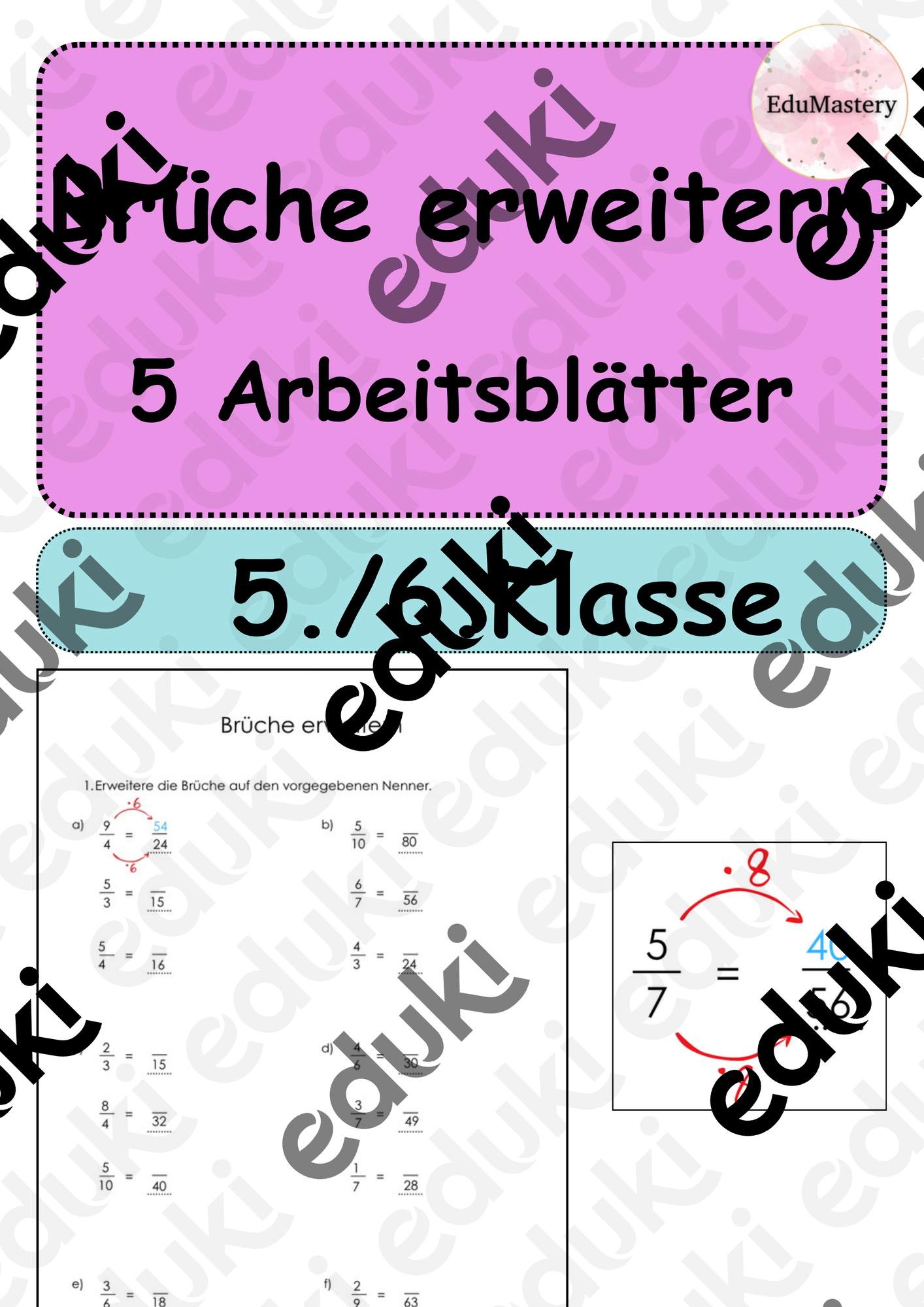 Brüche erweitern 5 Arbeitsblätter | Mathematik 5./6. Klasse ...