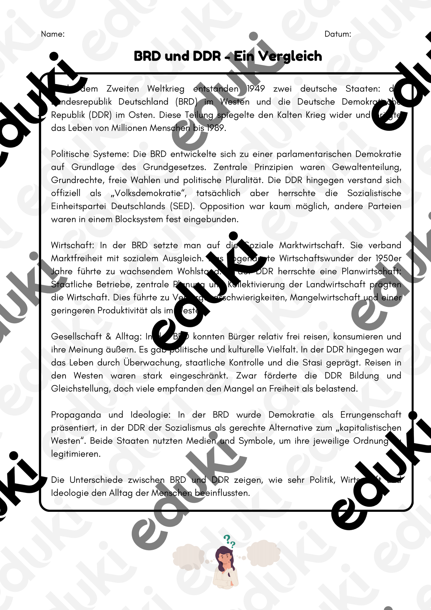 BRD und DDR - Ein Vergleich – Unterrichtsmaterial im Fach Geschichte