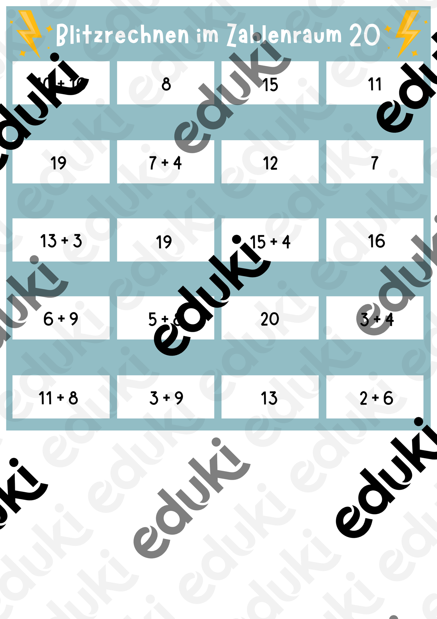 Blitzrechnen Zahlenraum 20 – Unterrichtsmaterial im Fach Mathematik