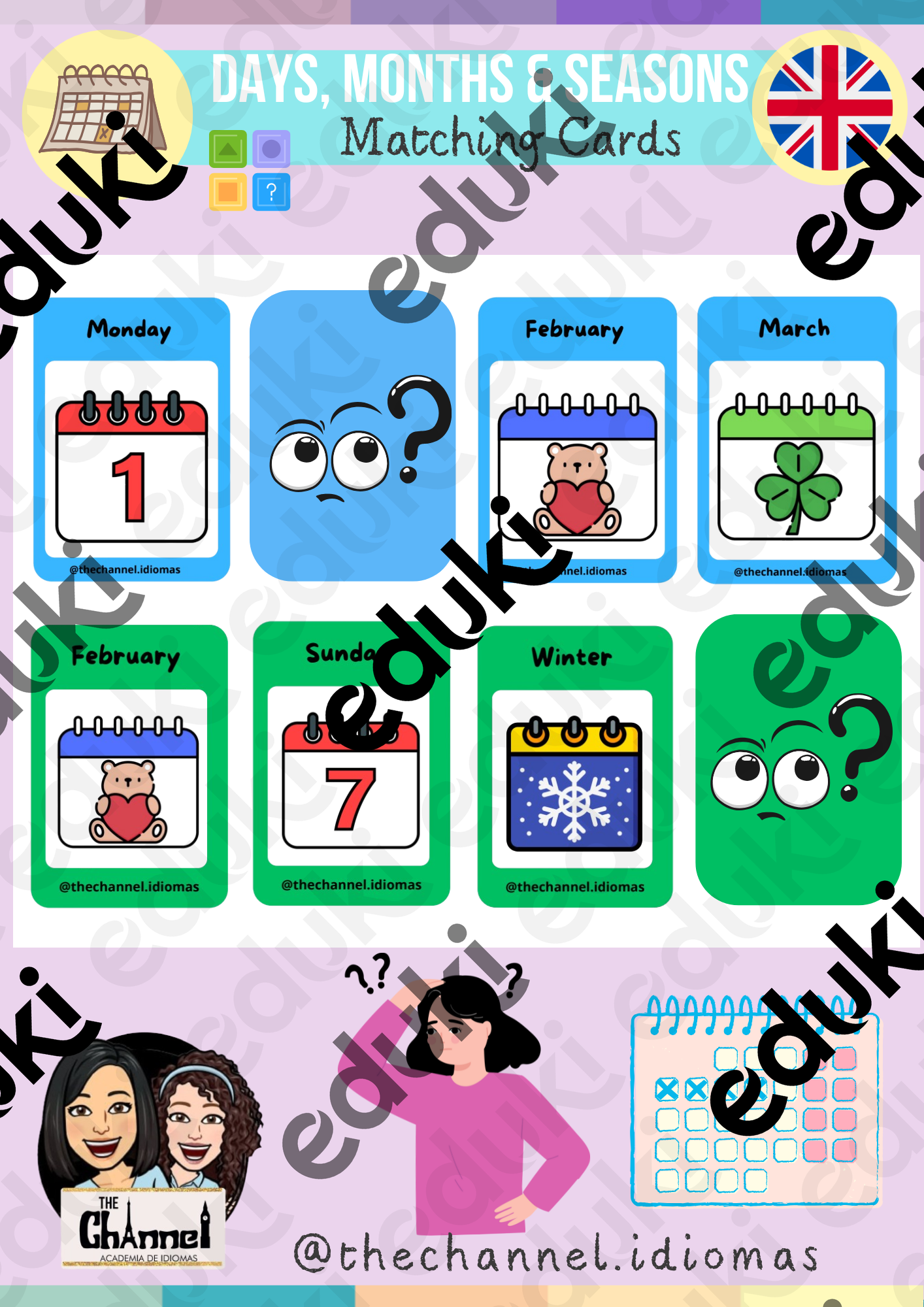 DAYS, MONTHS AND SEASONS – Matching Cards - material de la siguiente ...