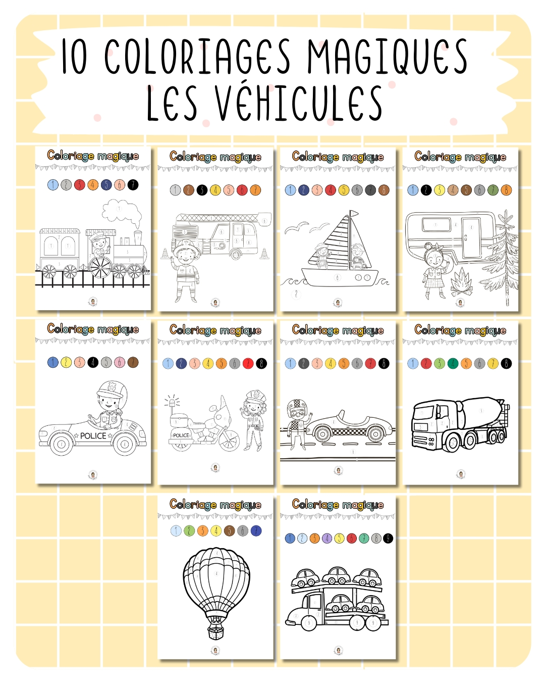 10 coloriages magiques – Les véhicules 🚜 🚒 🏍️ - Ressource pédagogique ...