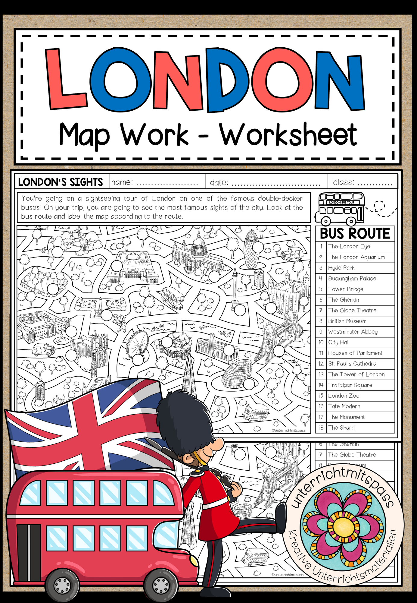 LONDON SIGHTS - Map Work (Worksheet) – Unterrichtsmaterial im Fach Englisch