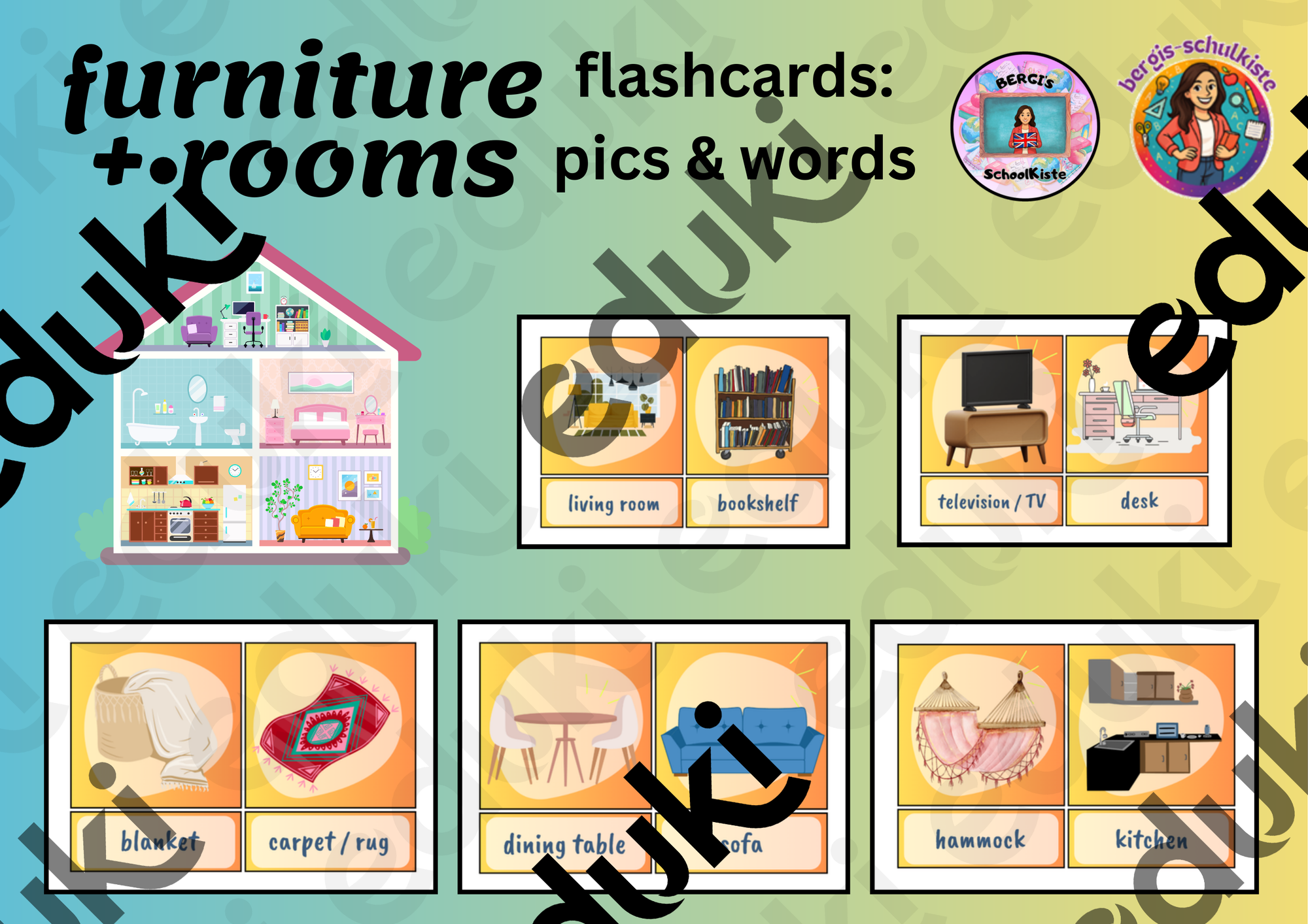 Flashcards: furniture + rooms - English - material de la siguiente ...