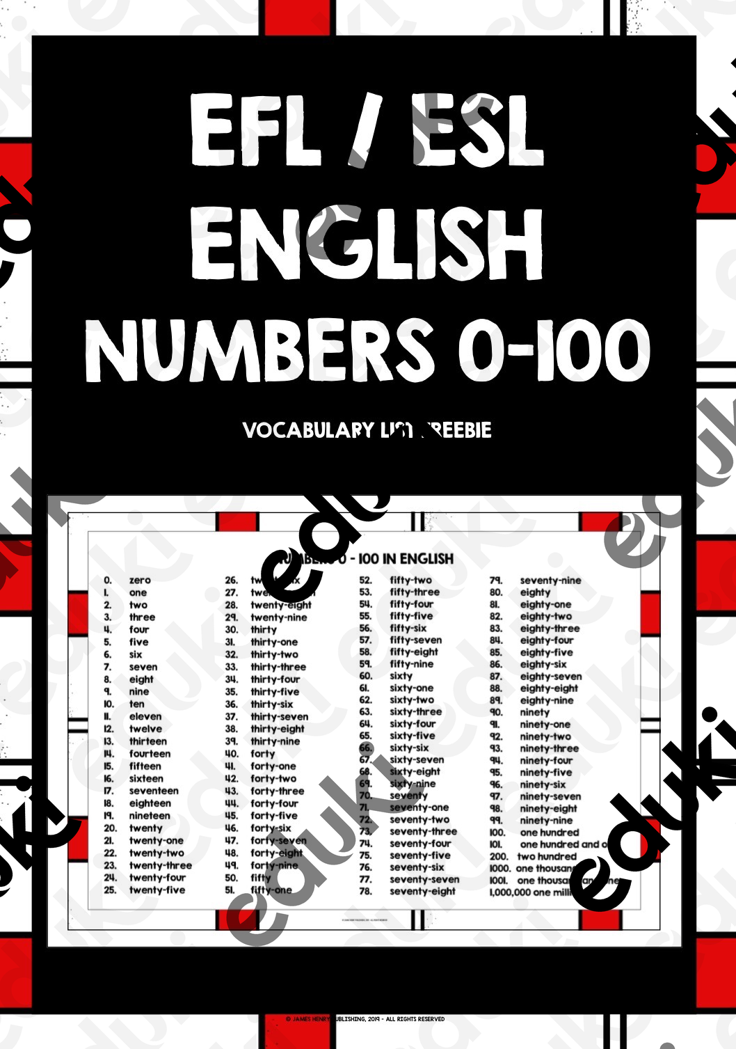 ENGLISH NUMBERS 0-100 LIST FREEBIE - material de la siguiente ...