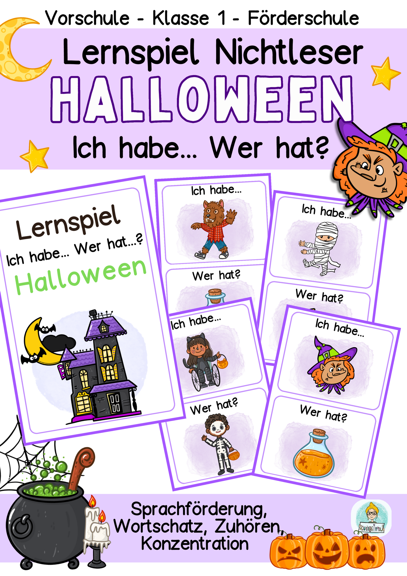 Halloween Lernspiel Ich habe Wer hat? für Nichtleser, Vorschule ...
