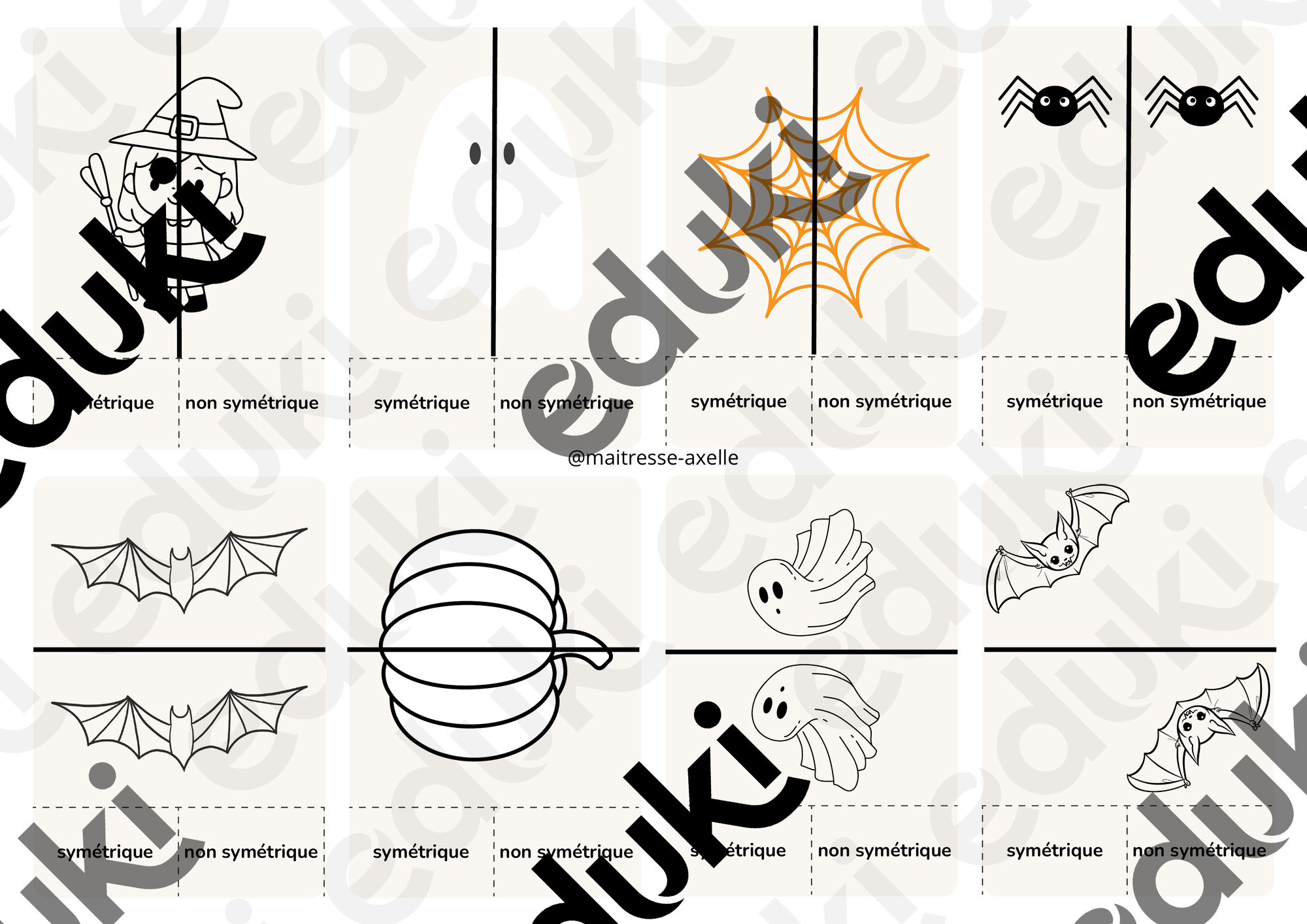 24 cartes a pince symétrie halloween - Ressource pédagogique pour ton ...