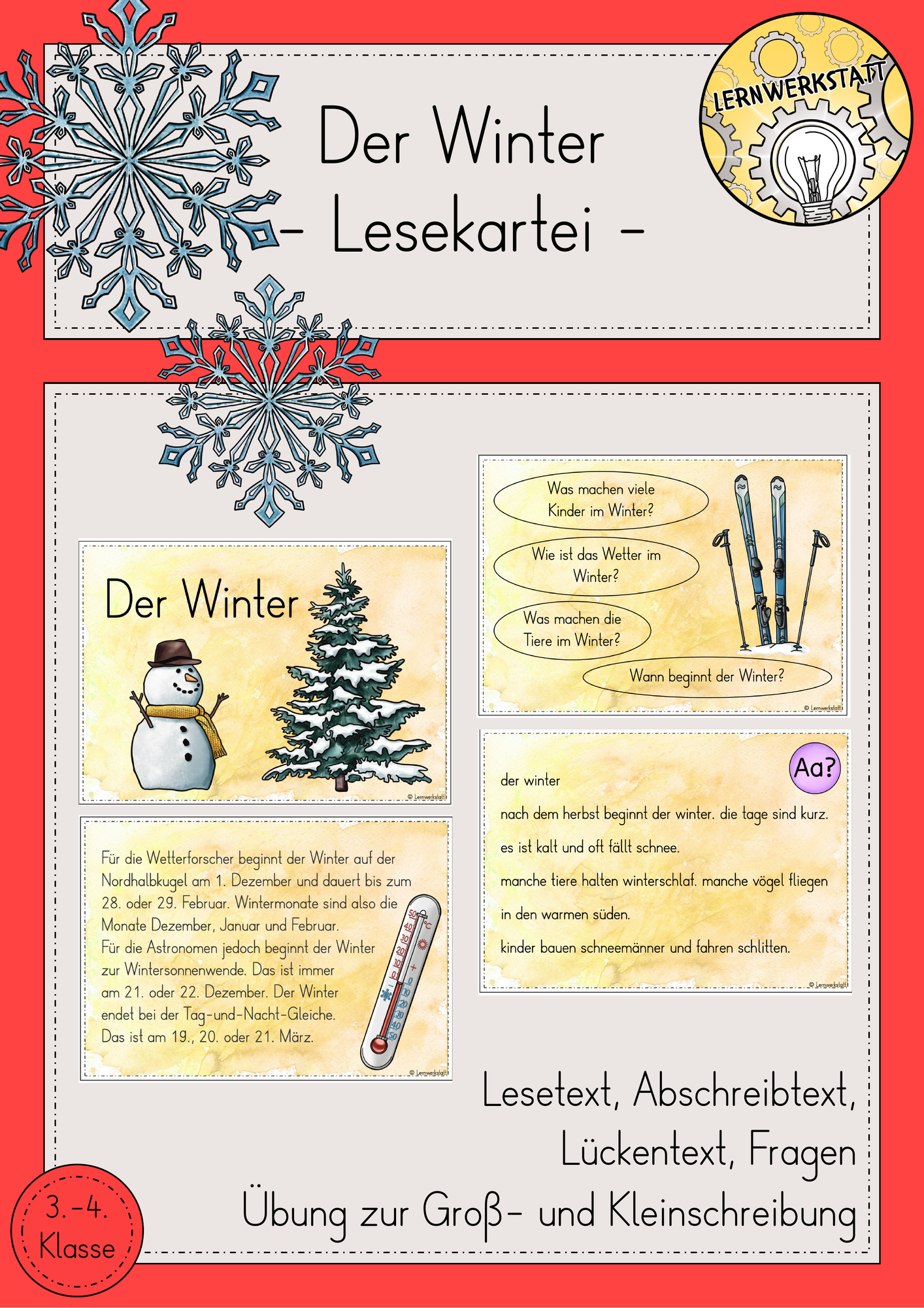Lesekartei Winter Lesen Verstehen Abschreiben – Unterrichtsmaterial im ...