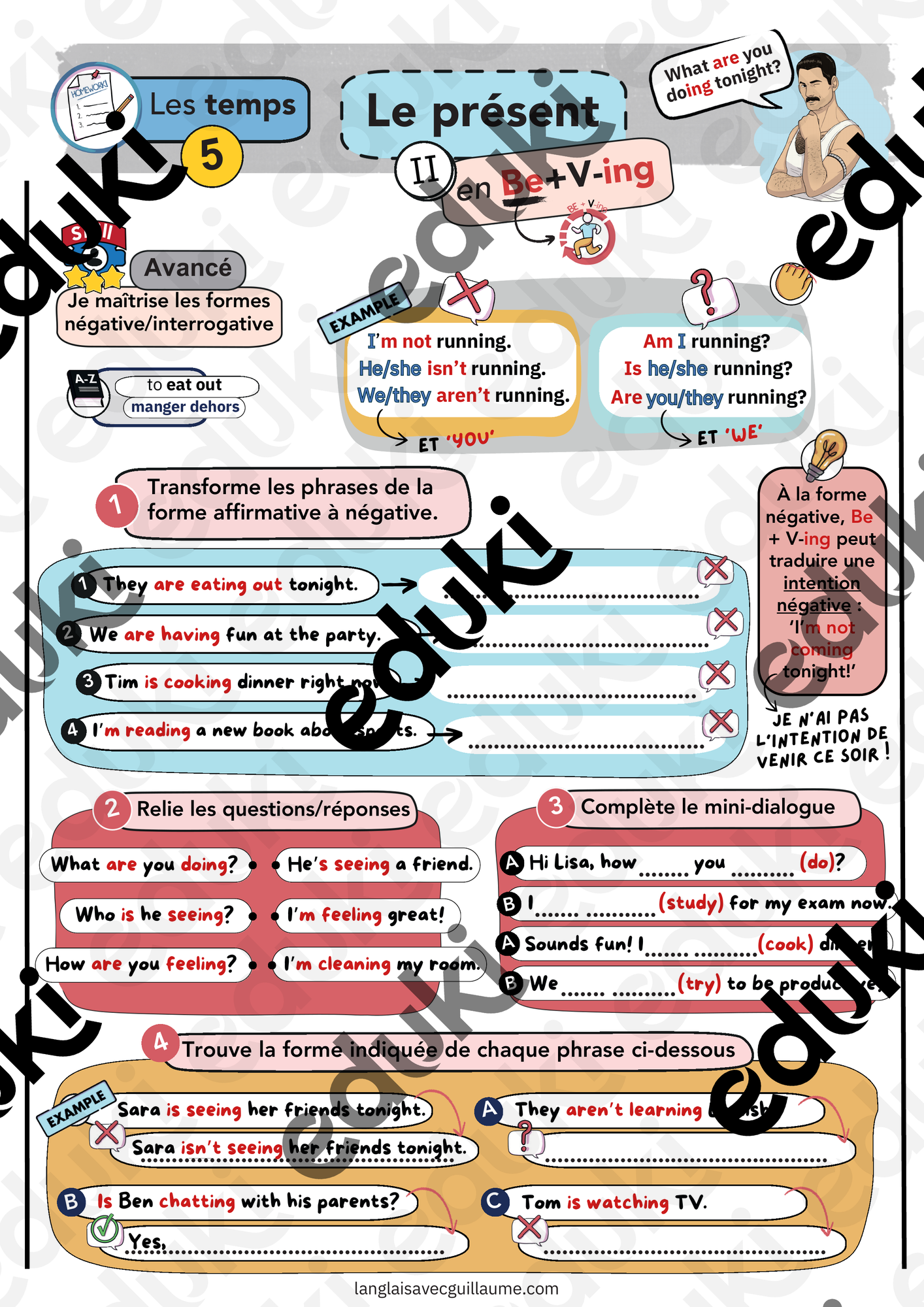 Fiche d'exercices - Présent en Be + V-ing - Ressource pédagogique pour ...