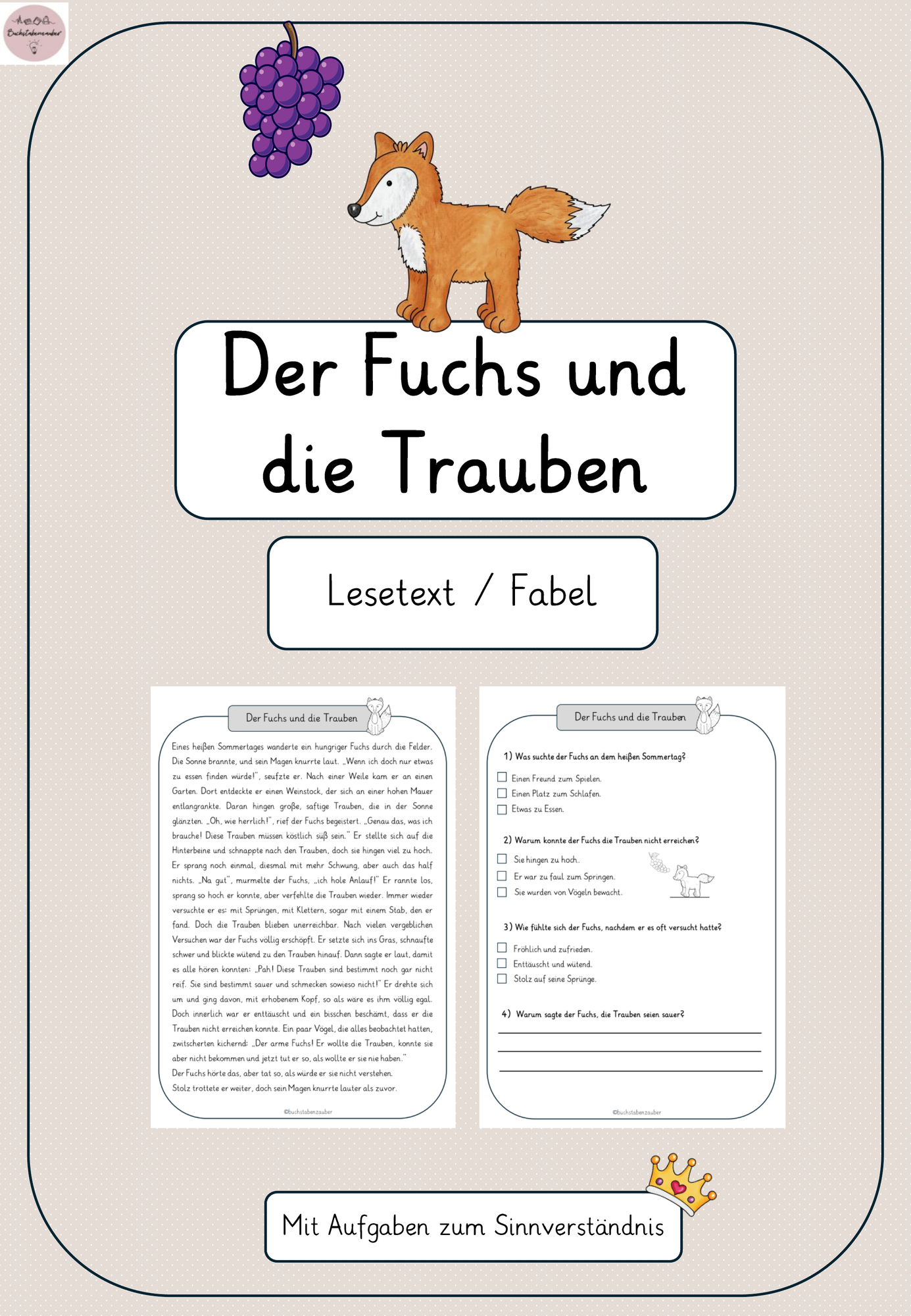 Fabel: Der Fuchs und die Trauben - Lesetext mit Aufgaben ...