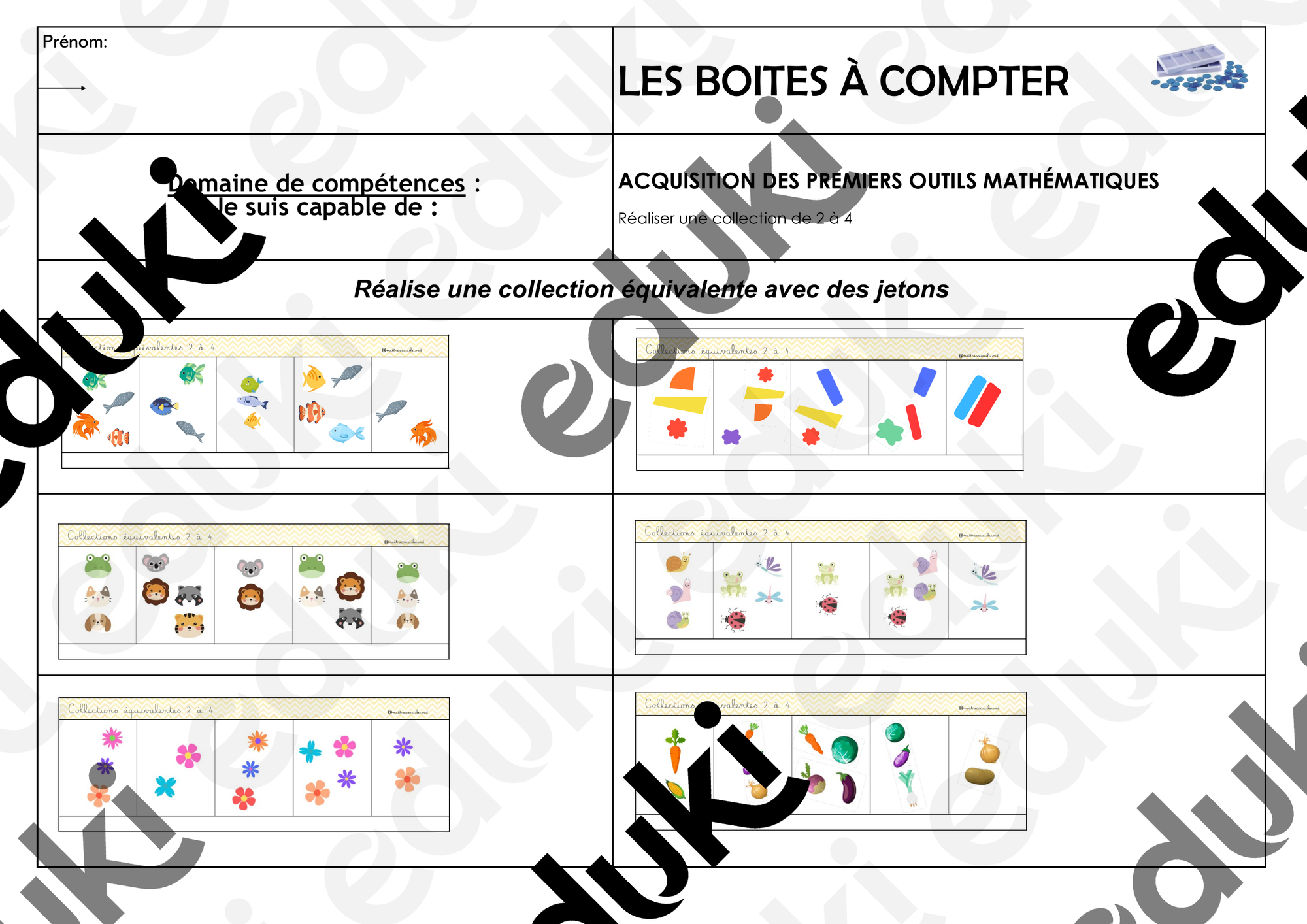fiche de suivi Boite à compter collections équivalente 2 à 4 ...