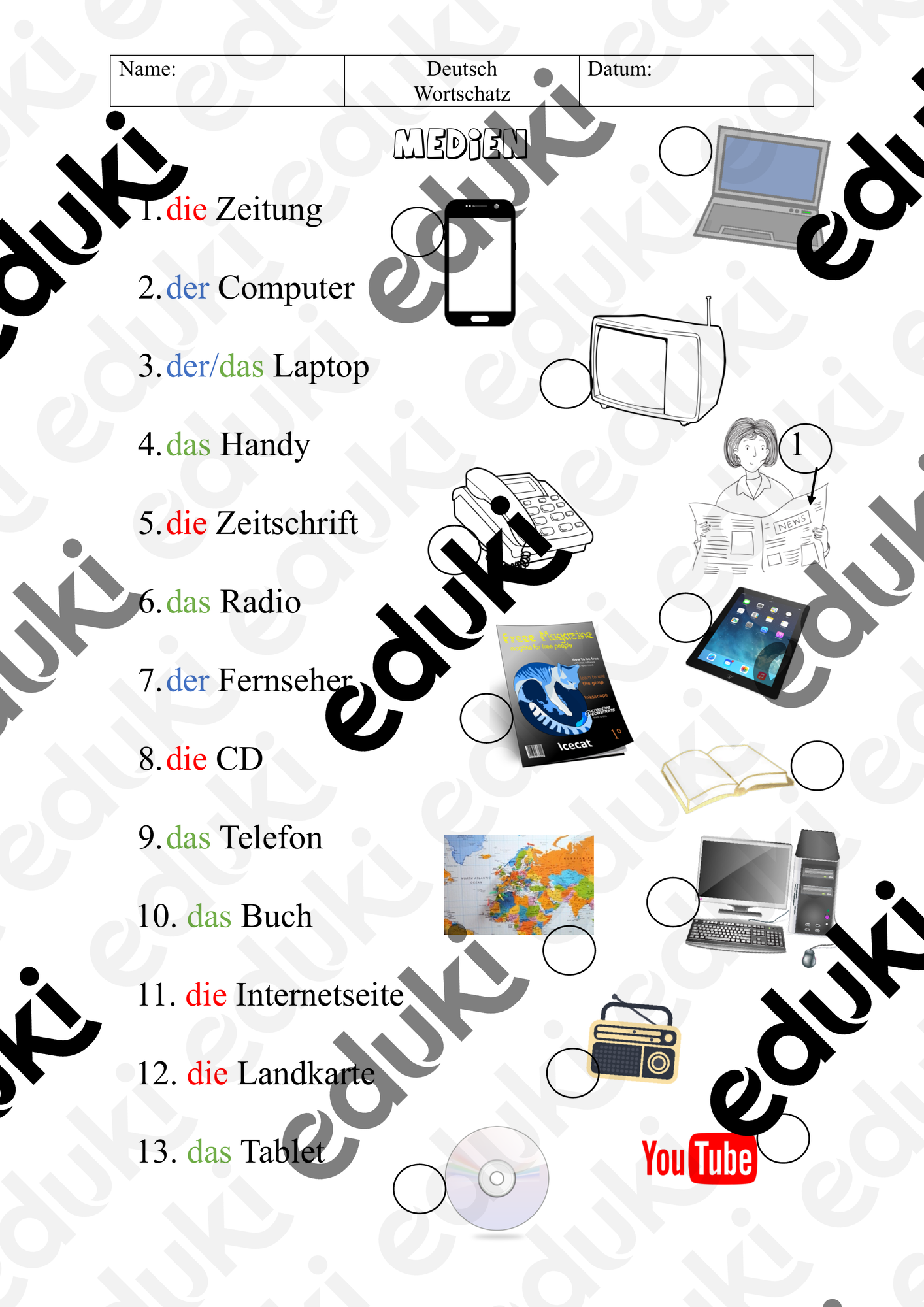 Wortschatz zum Thema "Medien", "Medienzubehör" – Unterrichtsmaterial in ...