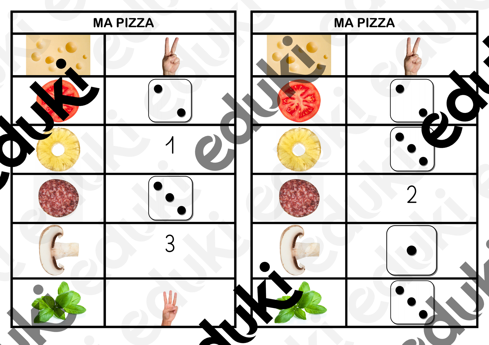 Atelier maternelle (numération 1 à 6) : ma pizza (constellations ...
