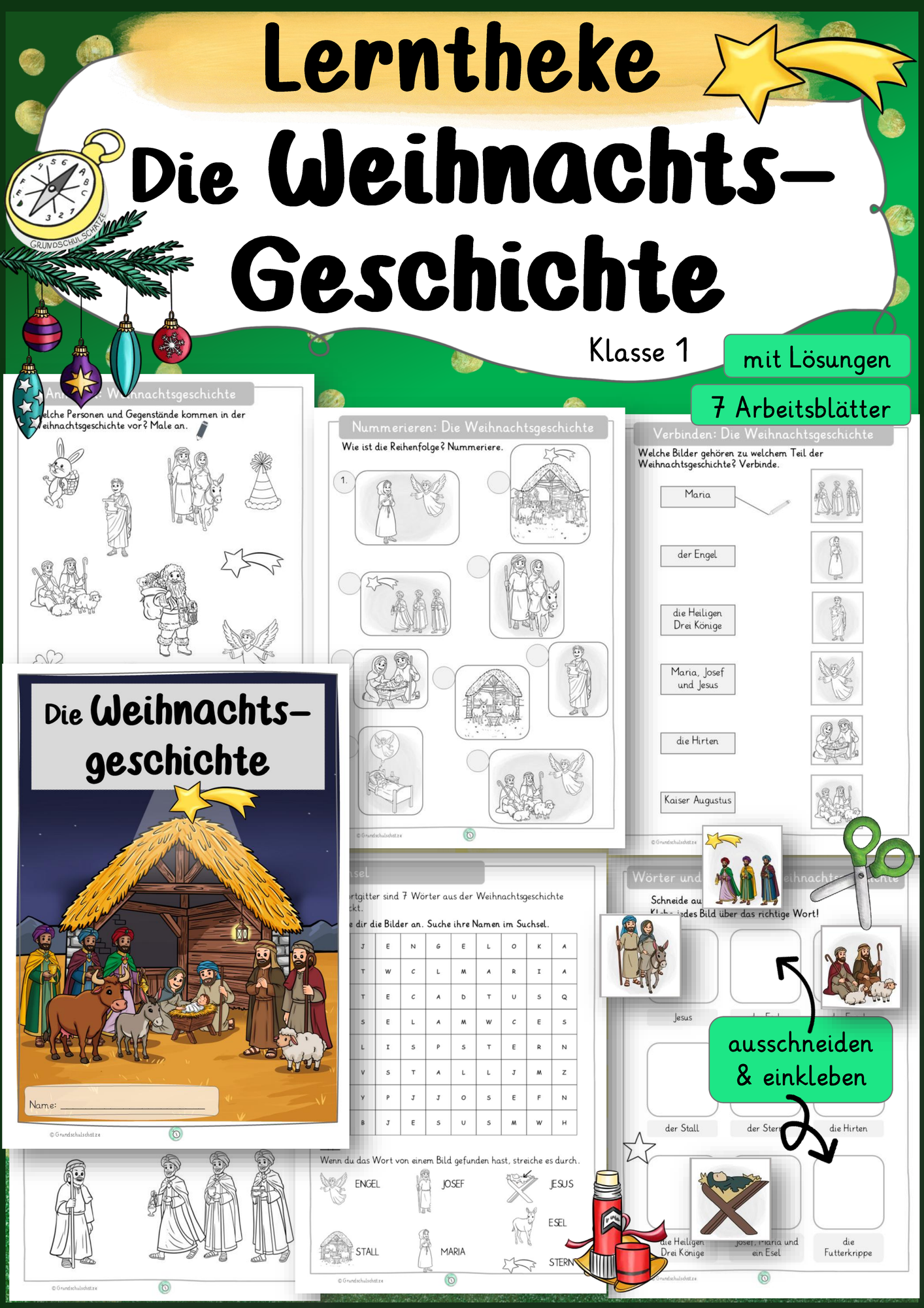 Lerntheke Weihnachtsgeschichte Klasse 1 Weihnachten Freiarbeitsmaterial ...