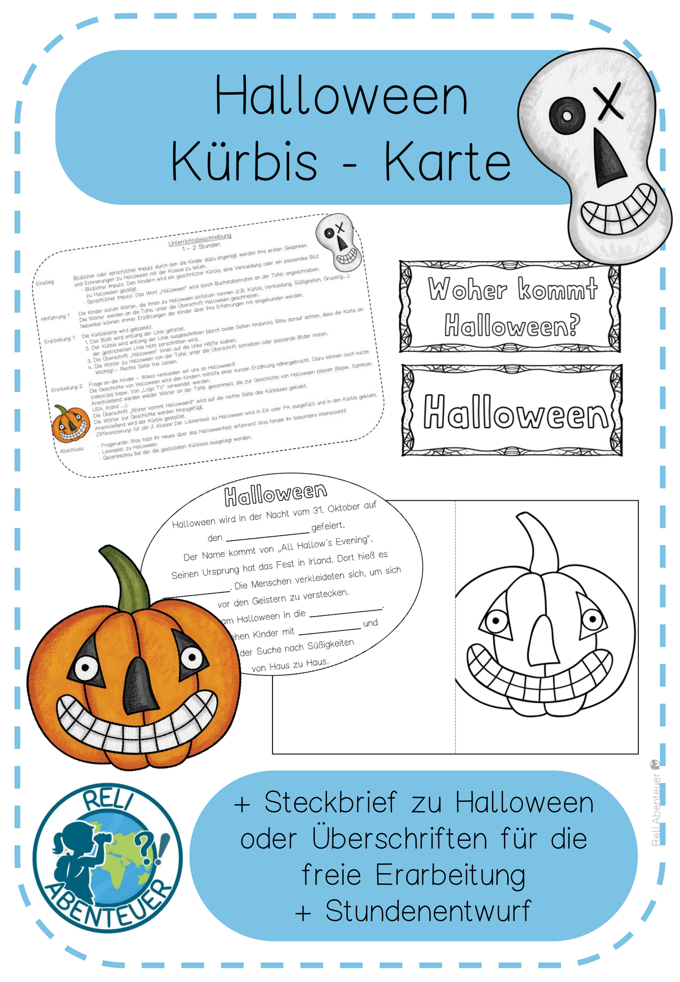 Halloween - Kürbis Karte mit Lückentext - Klasse 2 - 3 ...