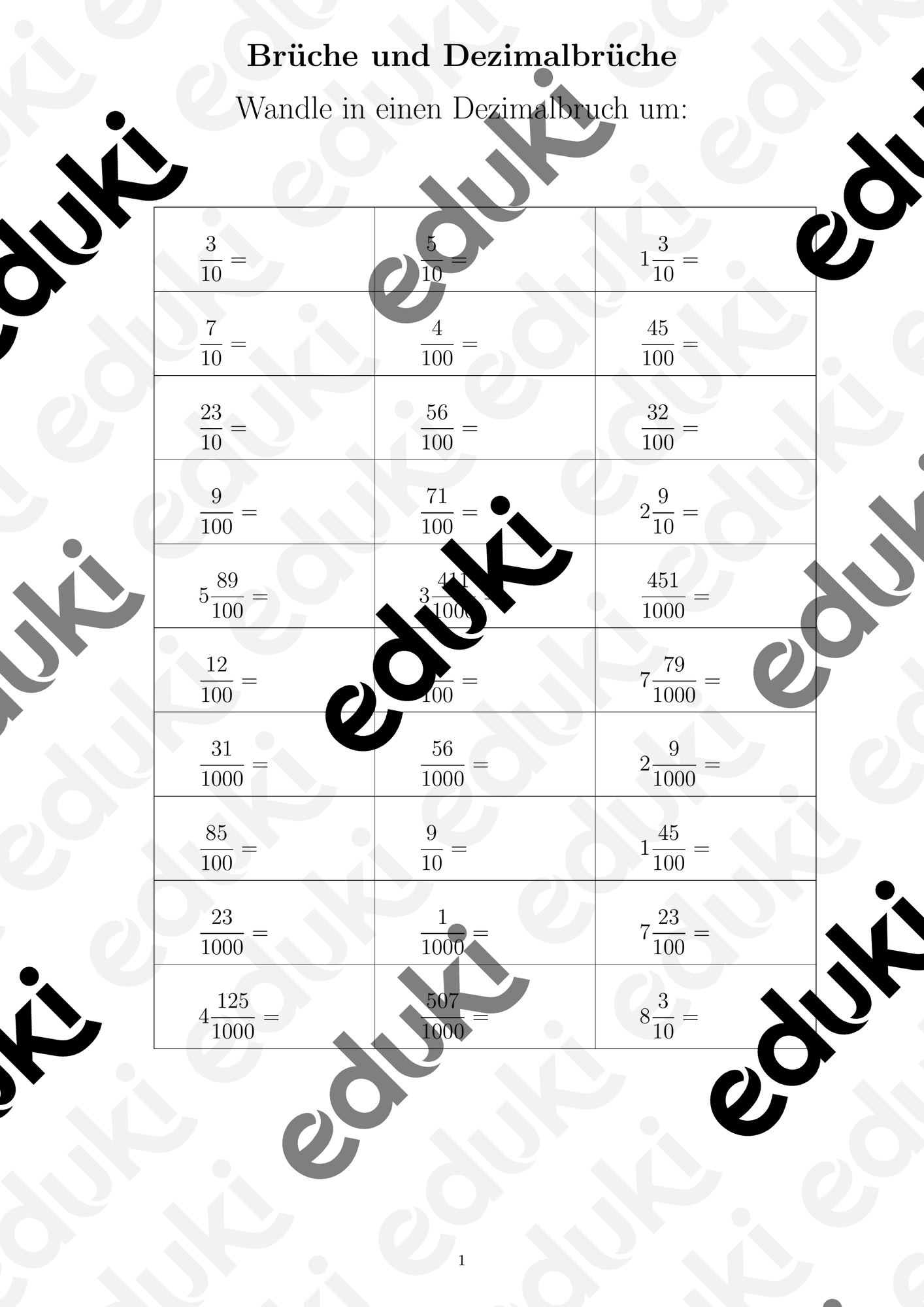 Arbeitsblatt Bruchrechnen Dezimalbruch – Unterrichtsmaterial im Fach ...