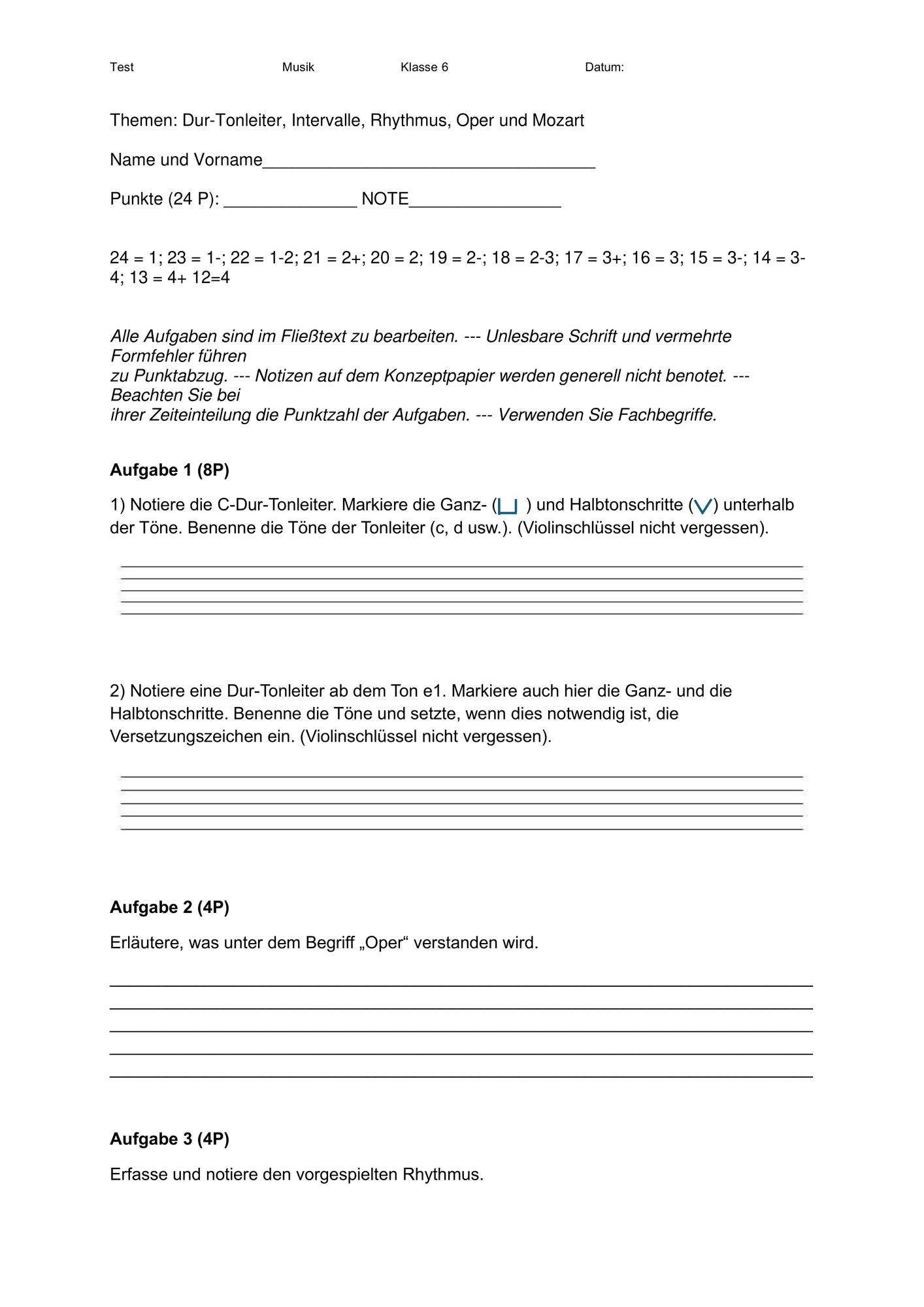 6 Klasse Test Musik – Unterrichtsmaterial im Fach Musik