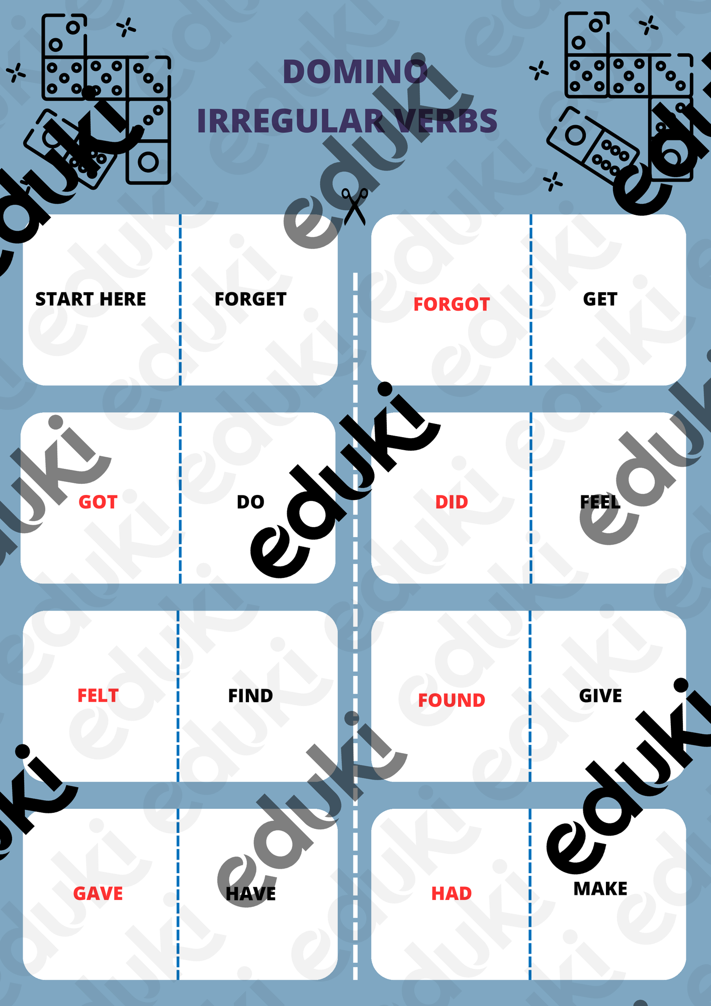 Domino irregular verbs SIMPLE PAST – Unterrichtsmaterial im Fach Englisch