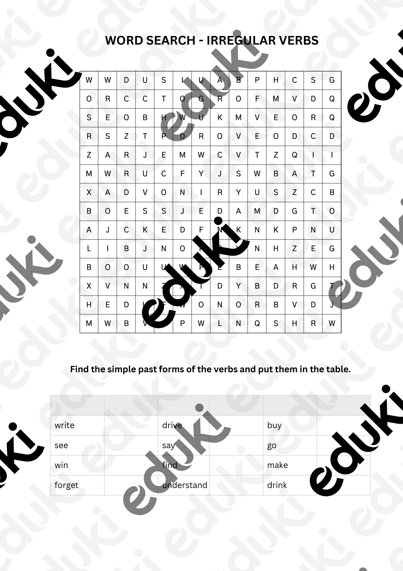 Word Search irregular verbs SIMPLE PAST – Unterrichtsmaterial im Fach ...