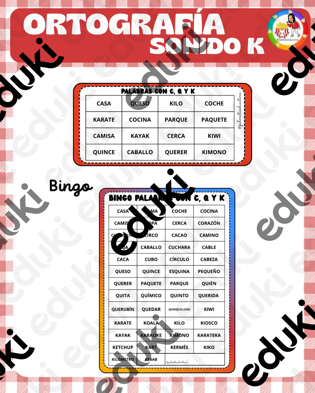 Bingo SONIDO K - material de la siguiente asignatura Lengua y literatura