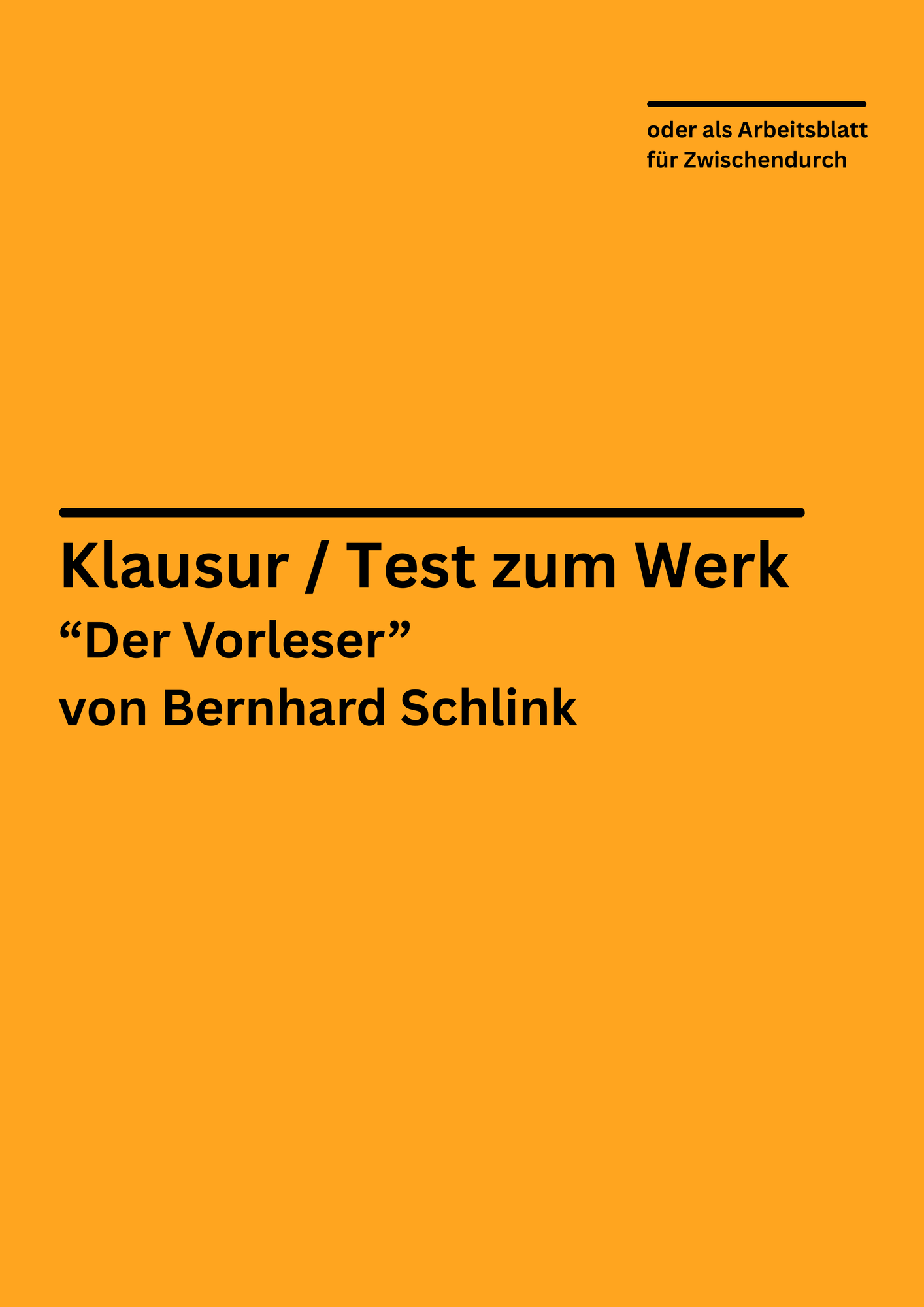 Klausur / Test zu „Der Vorleser“ von Bernhard Schlink ...