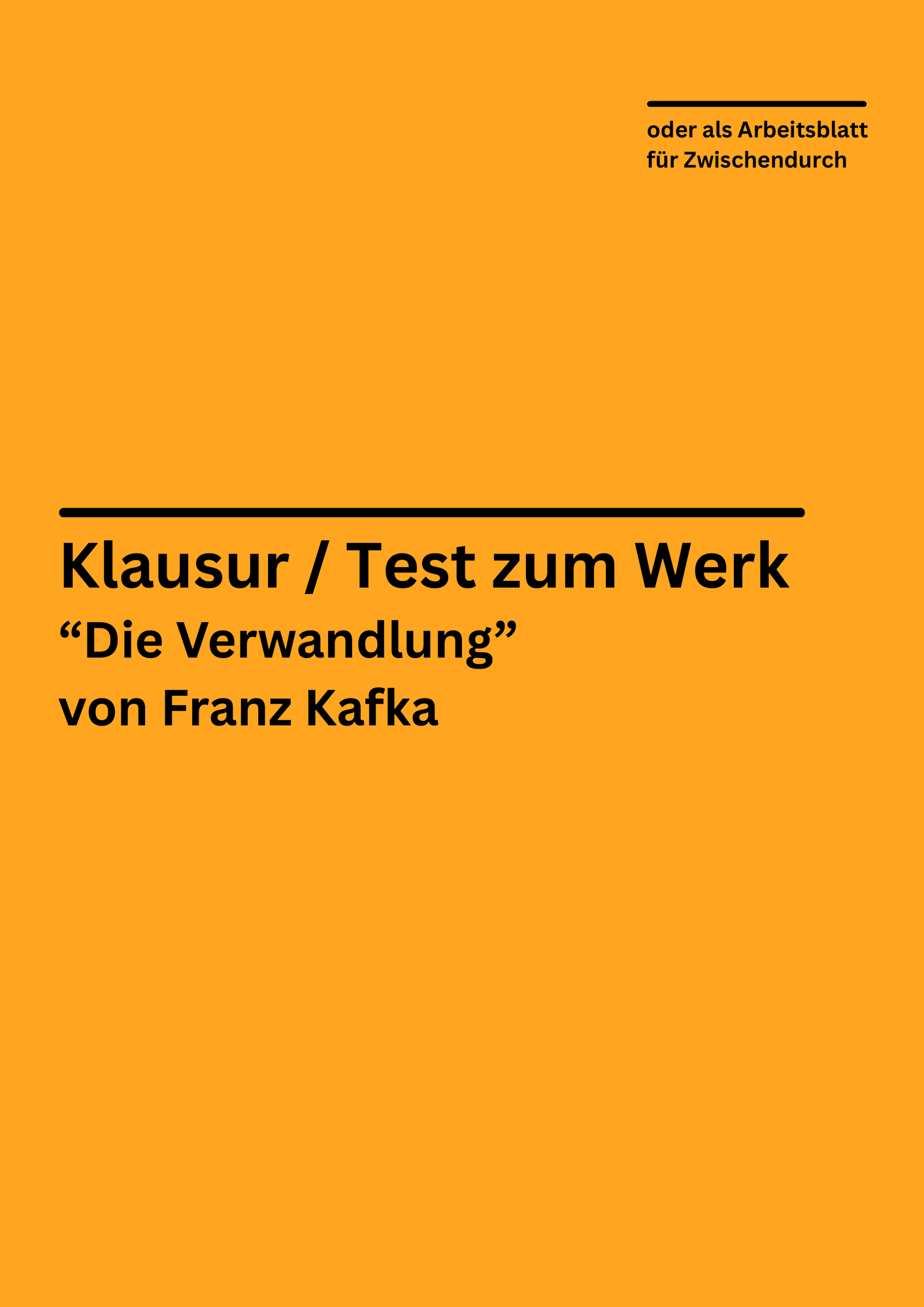 Klassenarbeit / Arbeitsblatt zu „Die Verwandlung“ von Franz Kafka ...