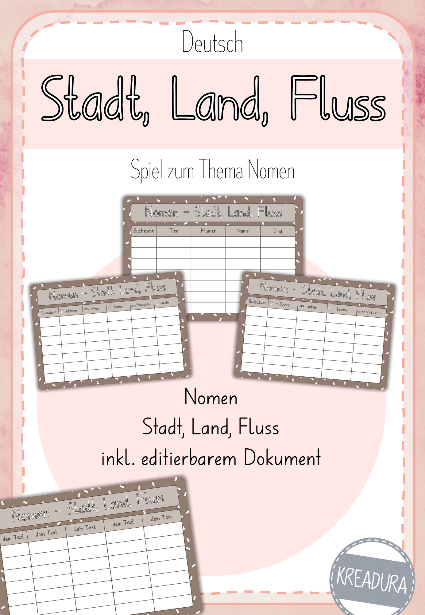 Nomen - Stadt Land Fluss - Spiel – Unterrichtsmaterial im Fach Deutsch