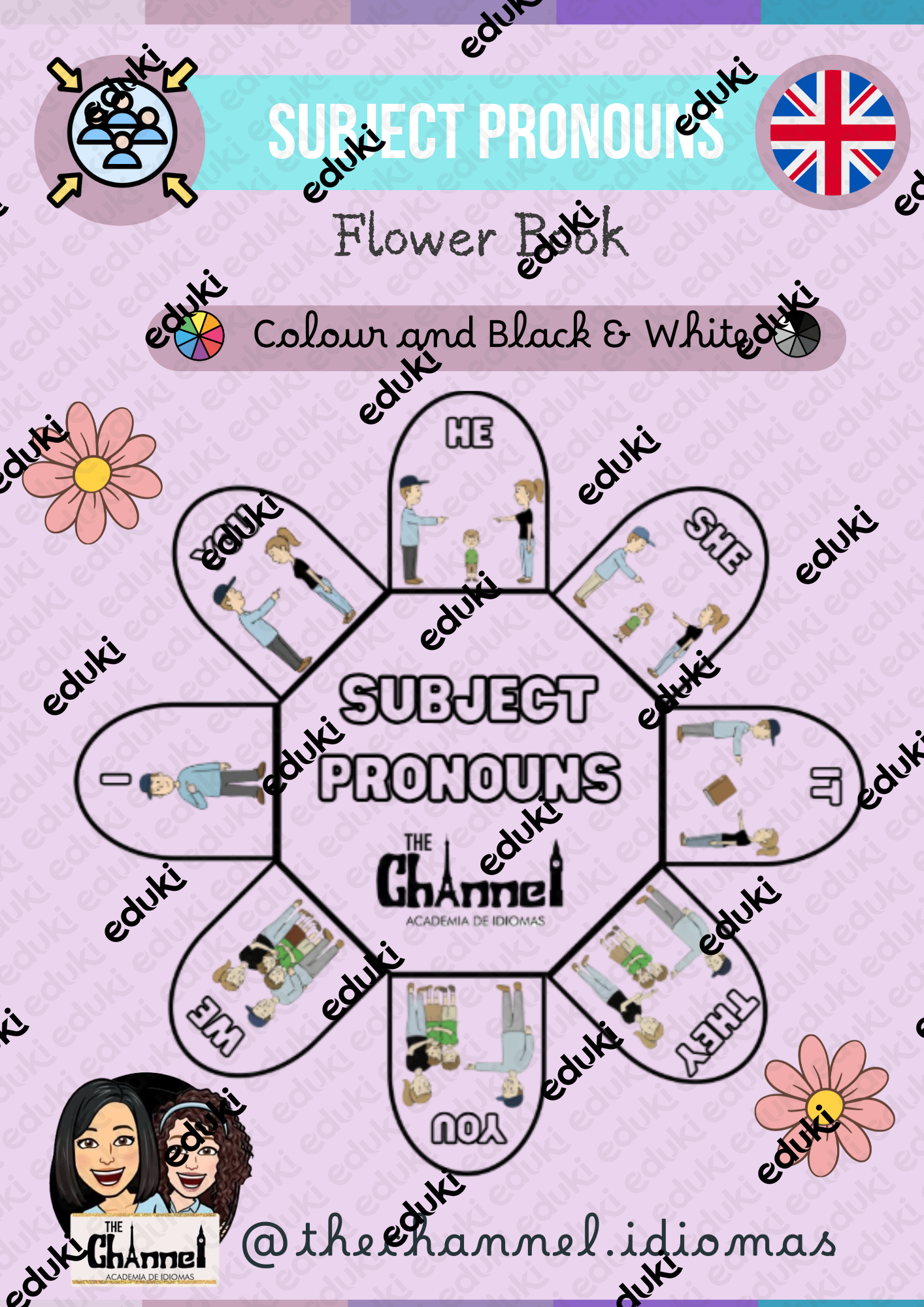 SUBJECT PRONOUNS – Flower Book (Colour and B&W) - Ressource pédagogique ...