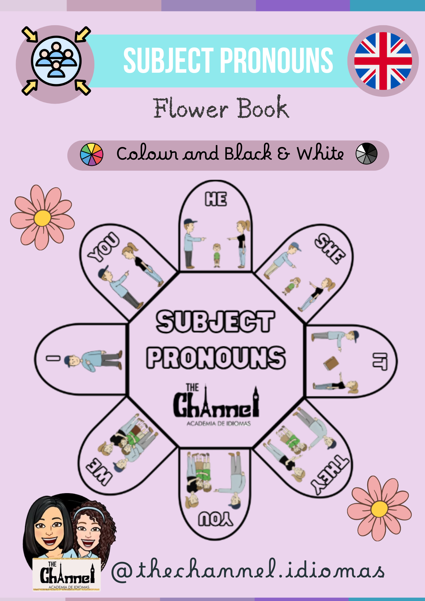 SUBJECT PRONOUNS – Flower Book (Colour and B&W) – Unterrichtsmaterial ...