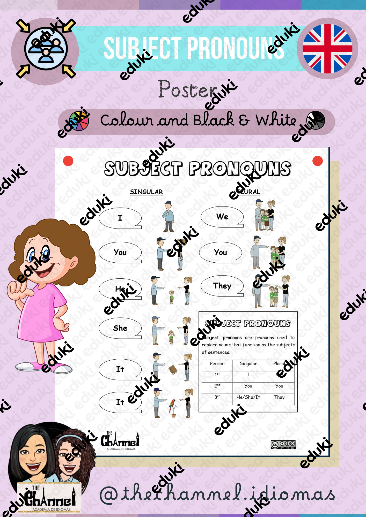 SUBJECT PRONOUNS – Poster (Colour and B&W) - material de la siguiente ...