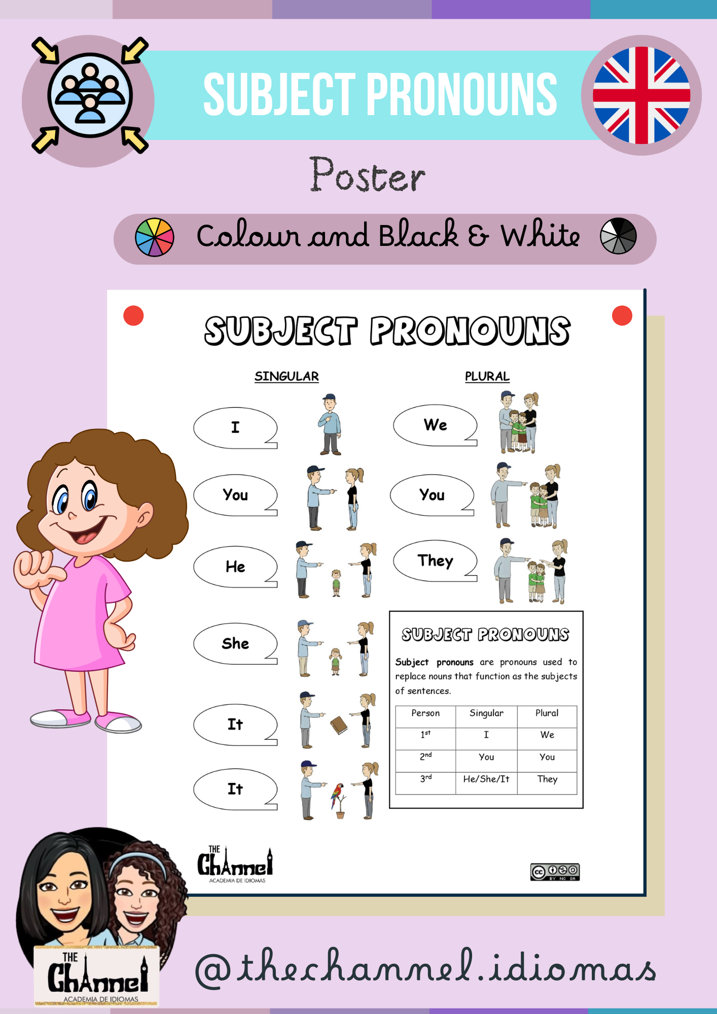 SUBJECT PRONOUNS – Poster (Colour and B&W) – Unterrichtsmaterial im ...