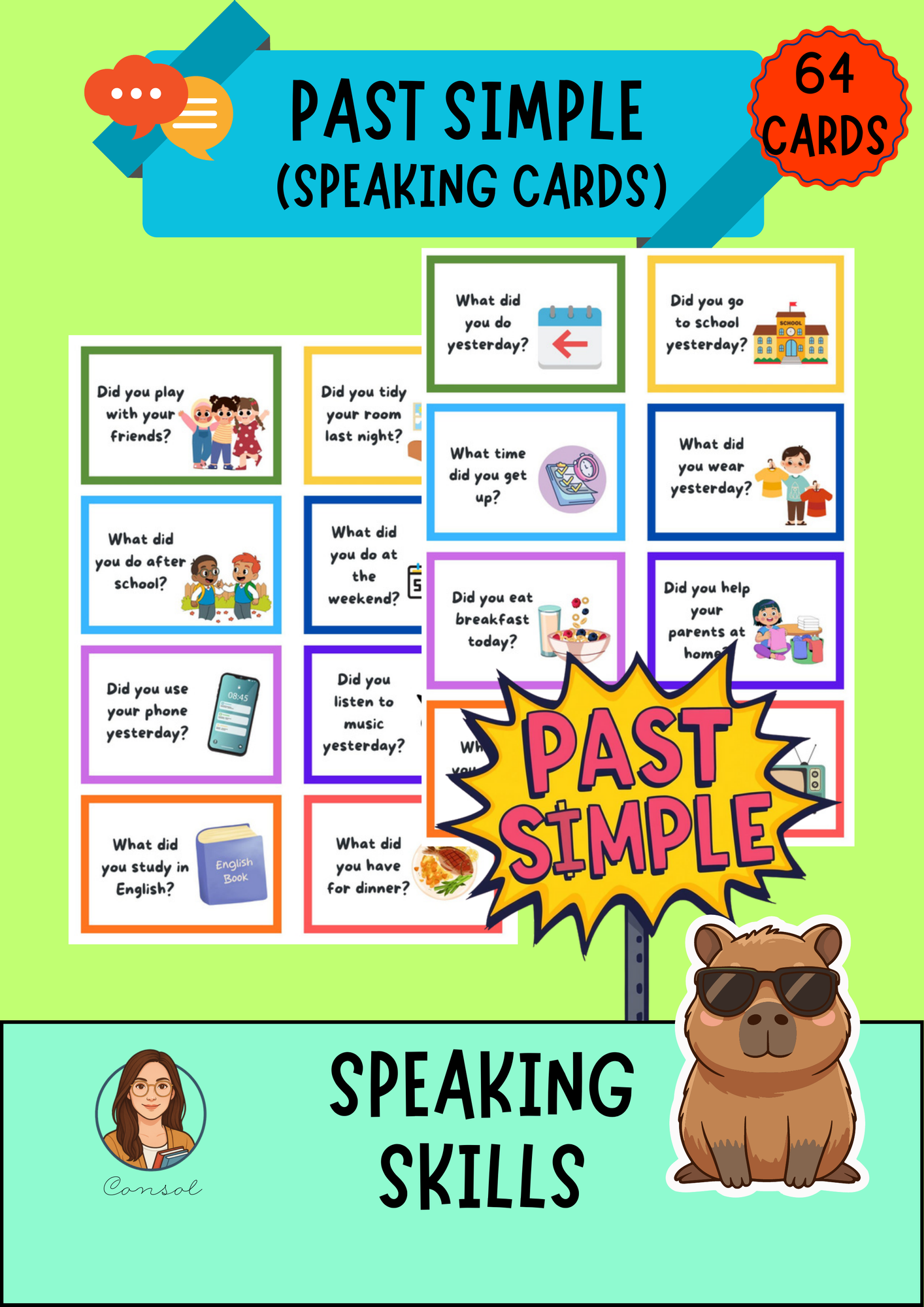 PAST SIMPLE Speaking cards - Tarjetas de conversación Inglés Primaria ...