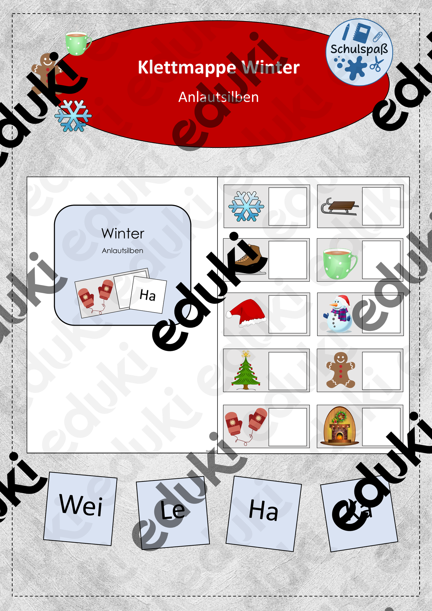 Klettmappe (TEACCH-Mappe) mit Anlautsilben - Thema Winter ...