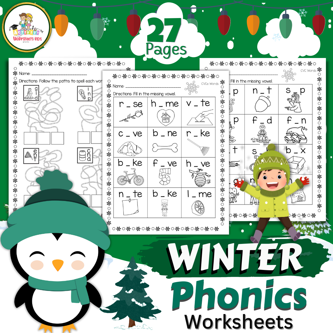 WINTER Phonics Worksheets: CVC Words & Vowel Practice ...