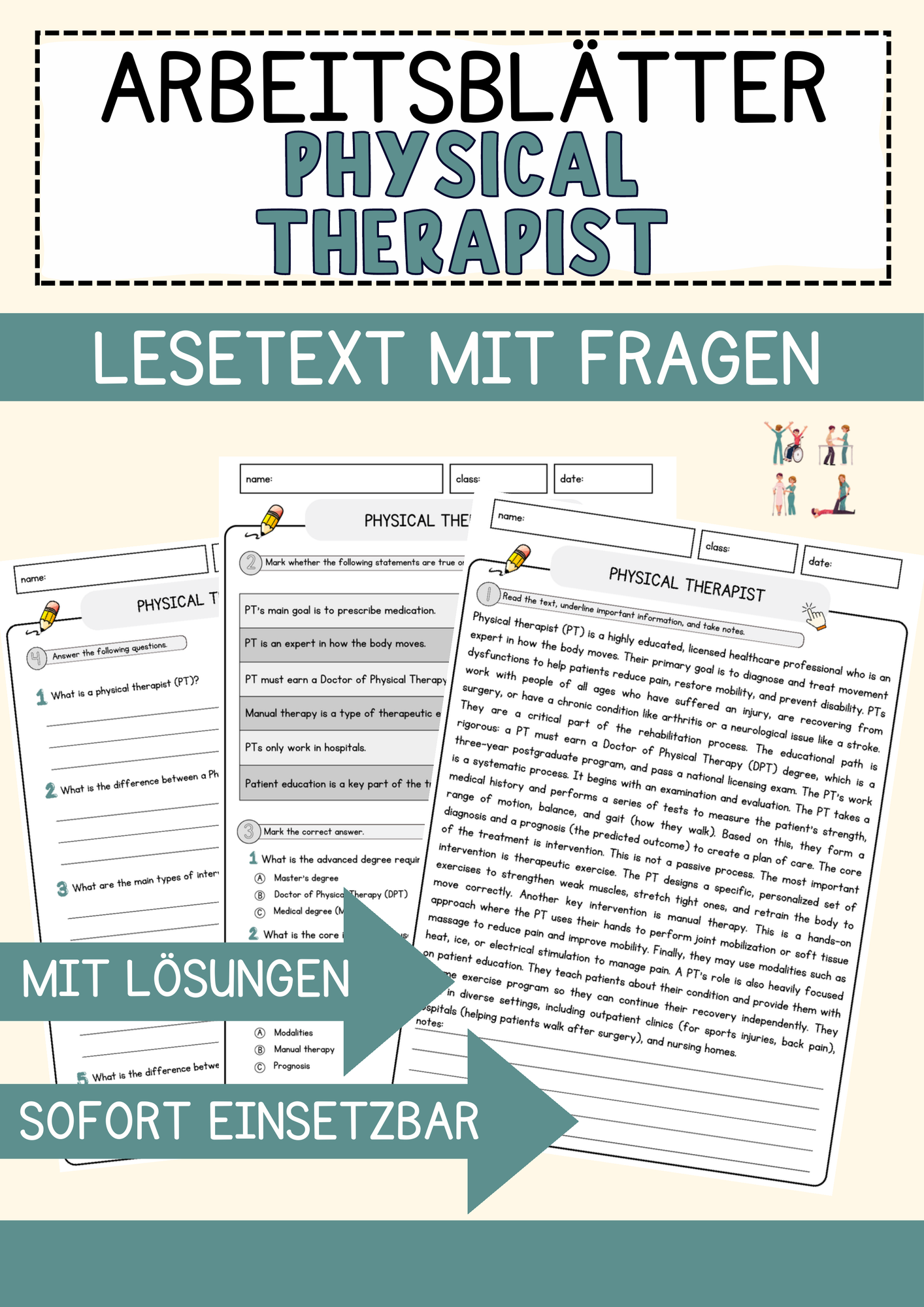 Physical Therapist Jobs Englisch Leseverstehen mit Richtig-Falsch ...