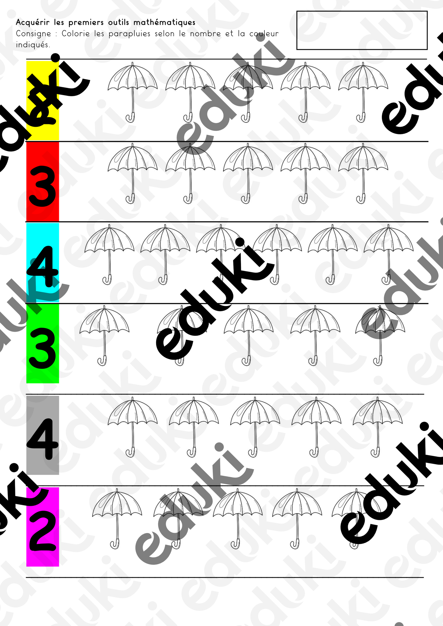 Coloriage parapluies 1 à 4 - Ressource pédagogique pour ton cours de ...