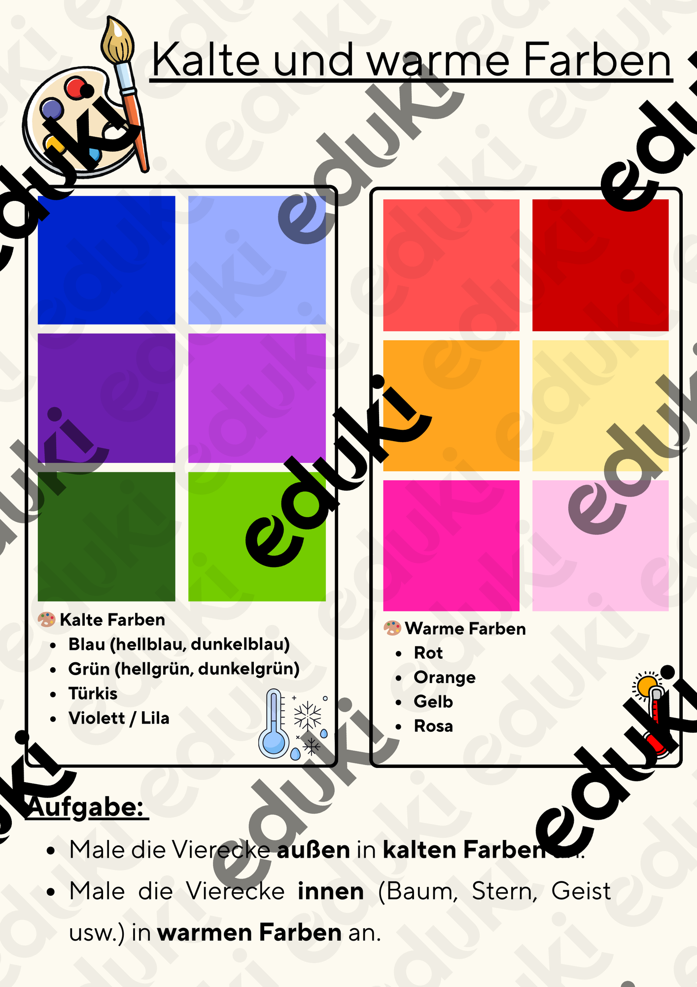 Ausmalbild - Kalte und warme Farben – Unterrichtsmaterial im Fach Kunst