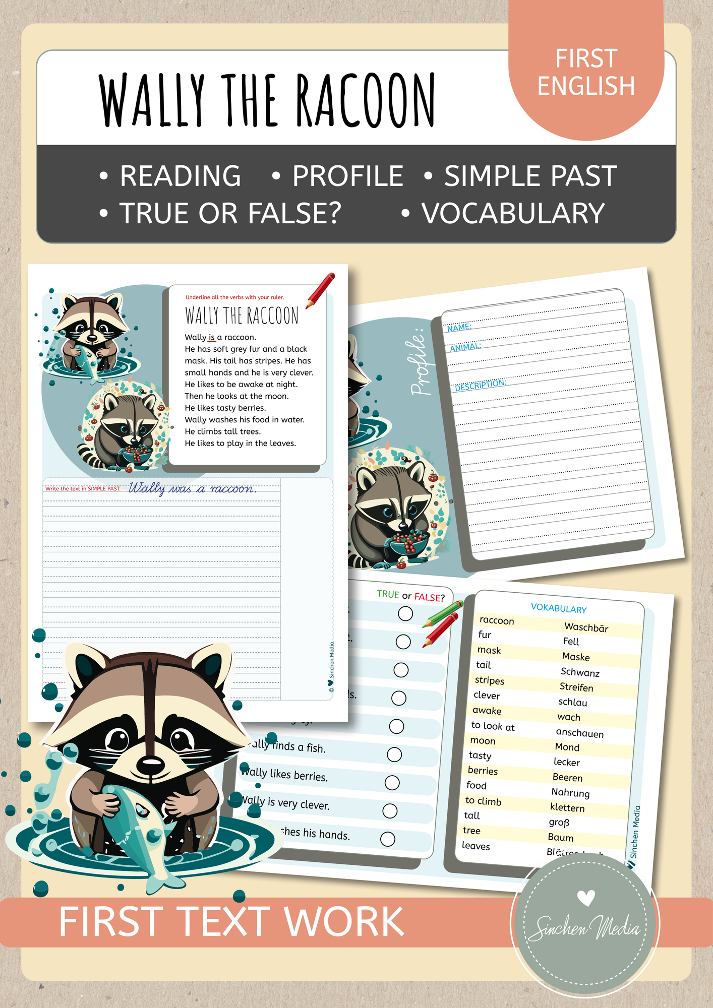 First Text Work: Wally the Raccoon – Unterrichtsmaterial im Fach Englisch