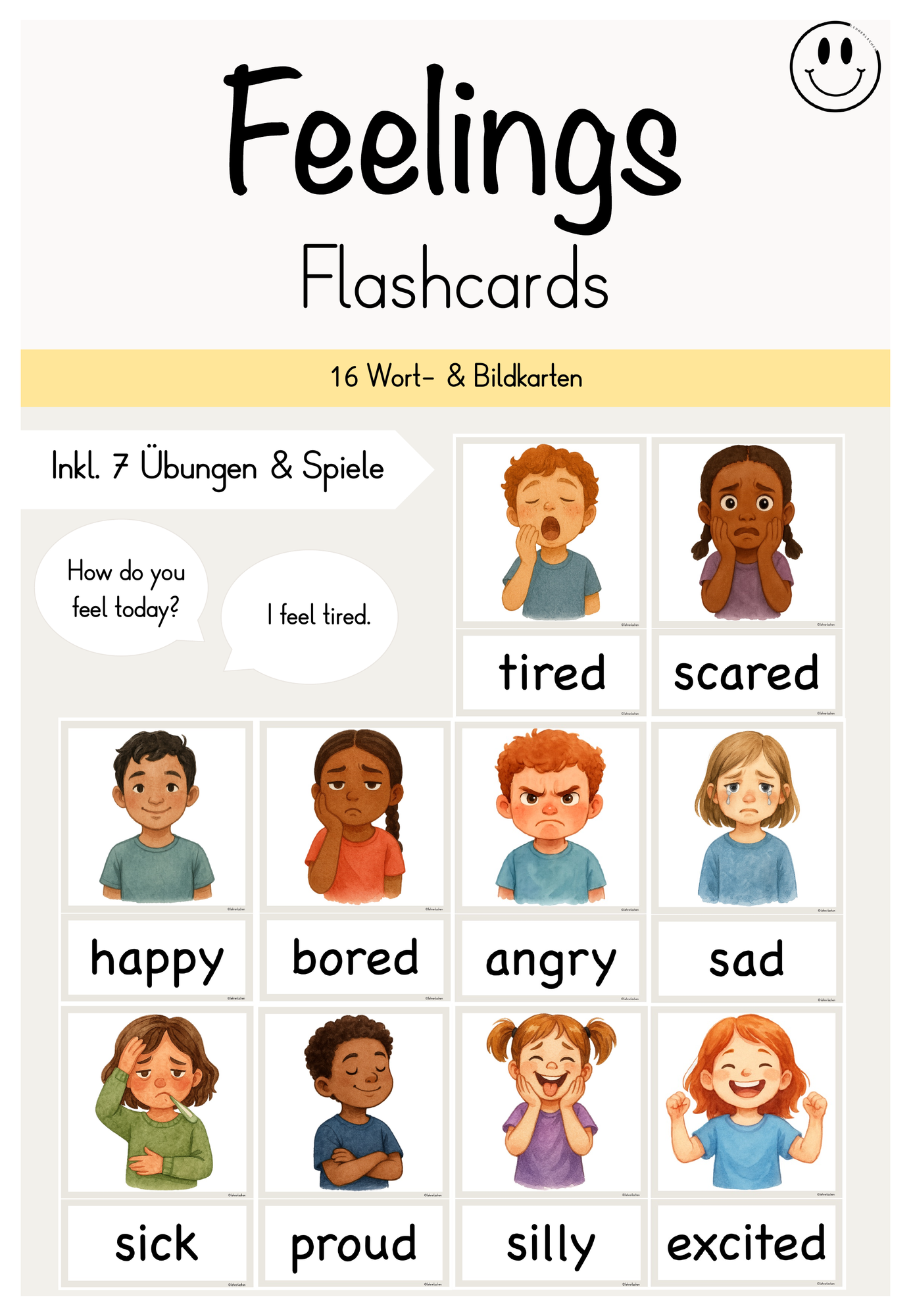 Feelings Flashcards / Emotions – Unterrichtsmaterial im Fach Englisch