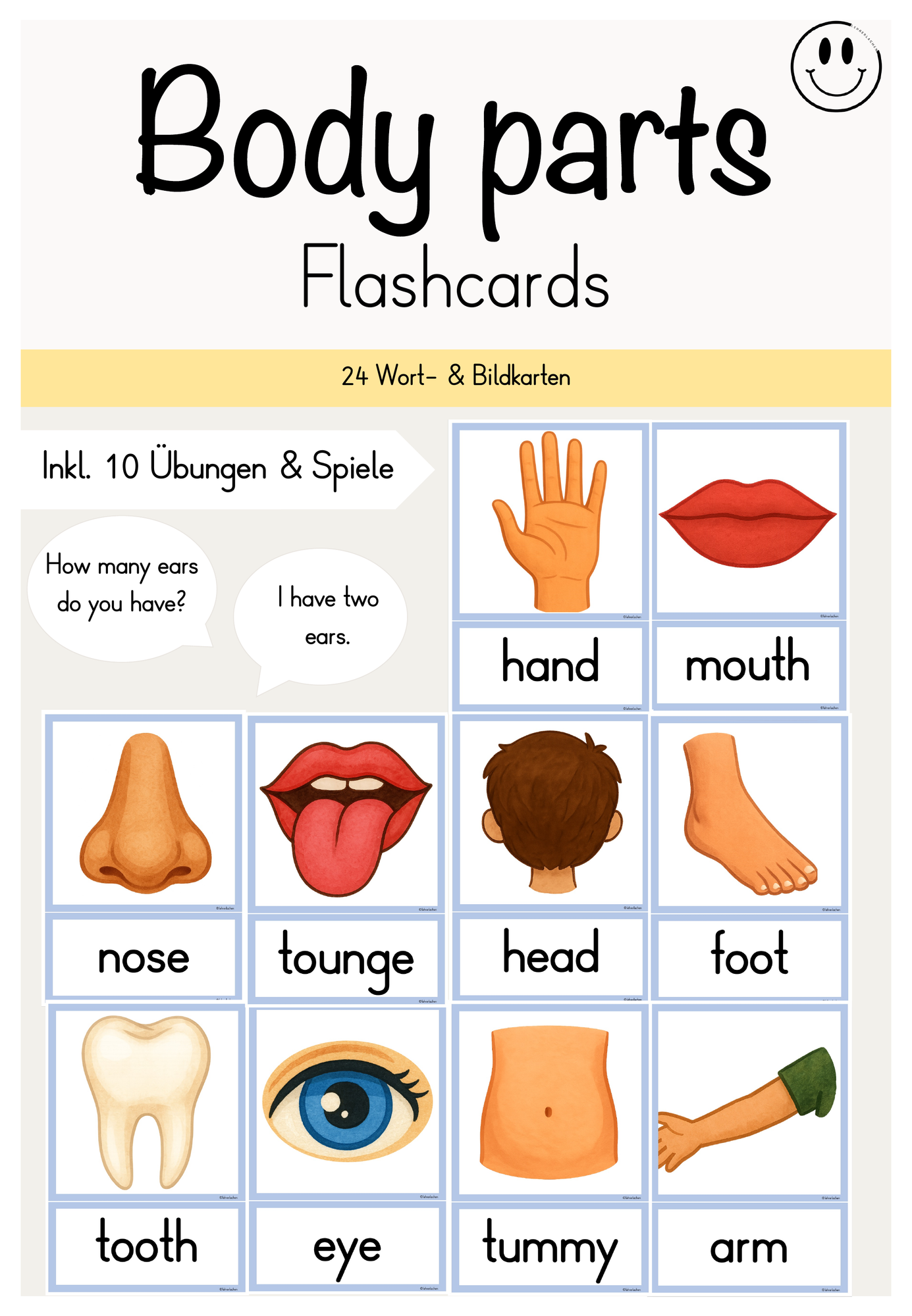 Body parts Flashcards – Unterrichtsmaterial im Fach Englisch