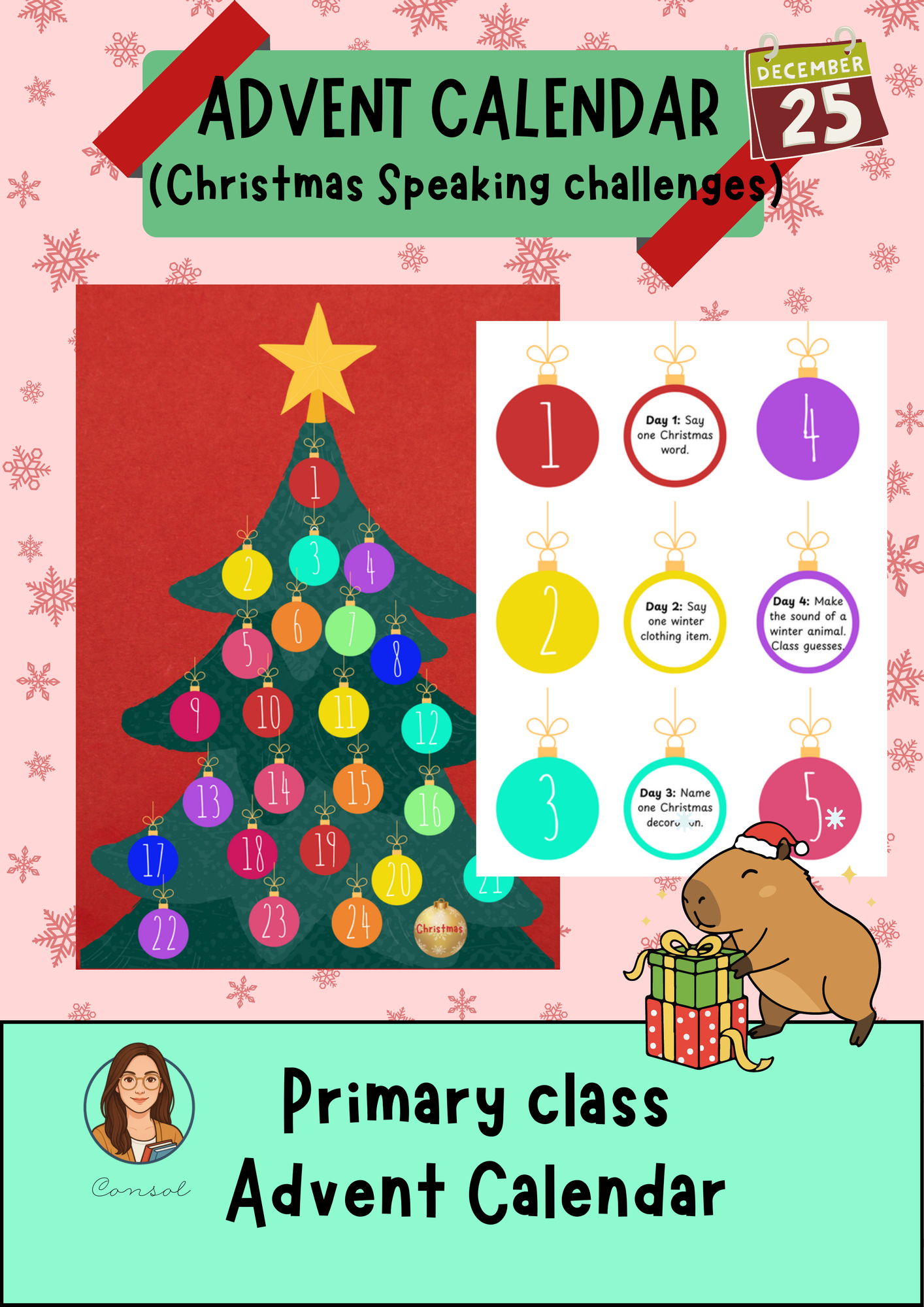 CHRISTMAS Advent Calendar - Calendario de adviento en Inglés (1º-6º ...