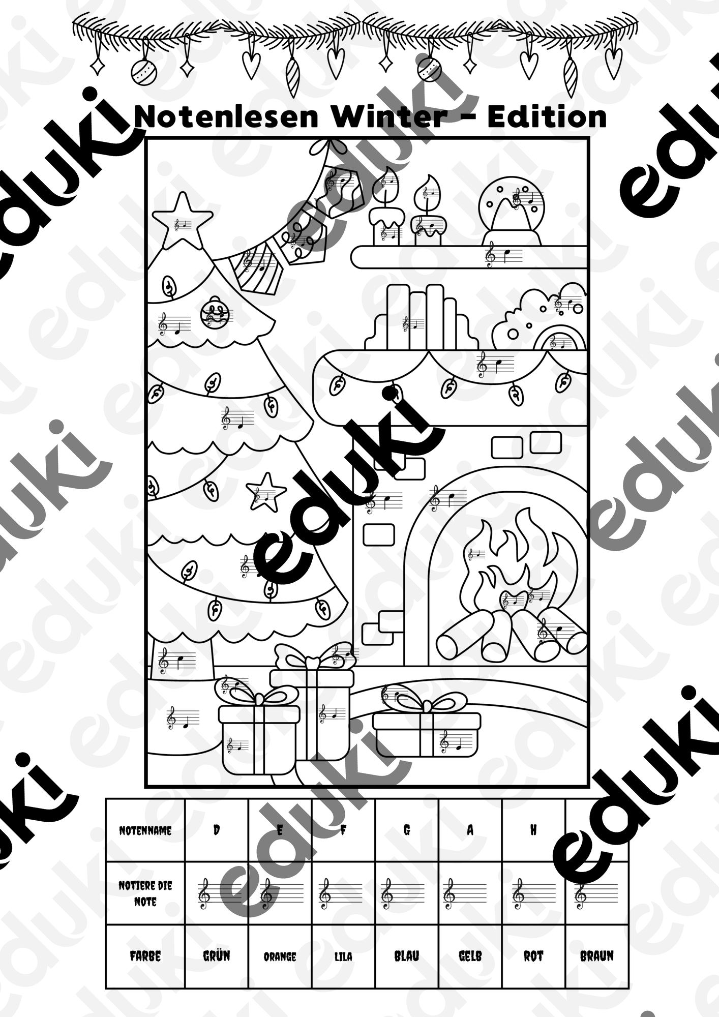 Notenlesen üben Winter Edition Malen nach Noten – Unterrichtsmaterial ...