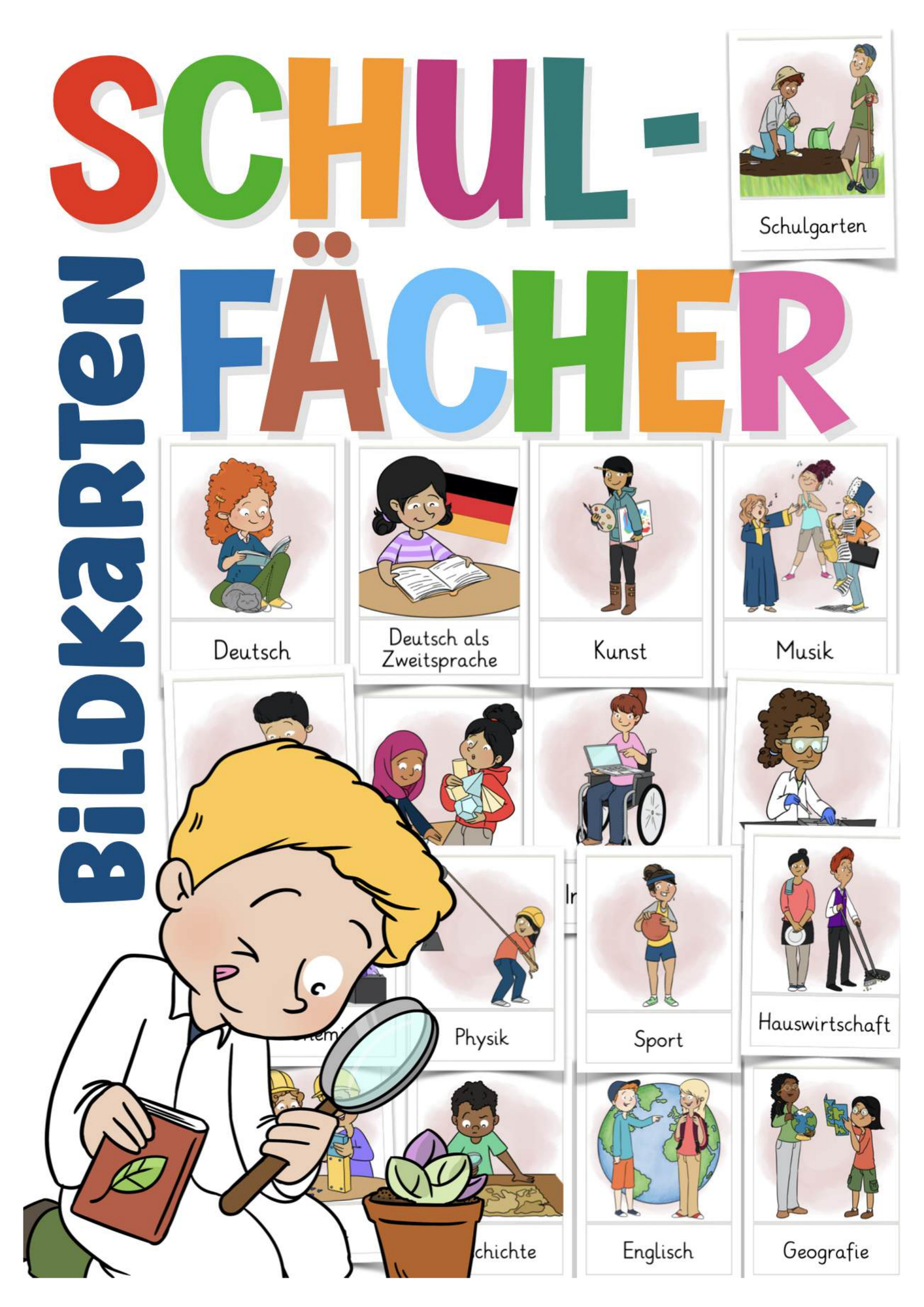 Carte illustrate sulle materie scolastiche I Bildkarten Schulfächer ...