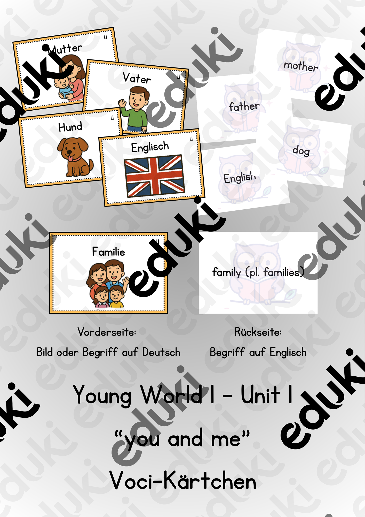 Voci-Kärtchen Young World 1 Unit 1 "you and me" - Klett – Unterrichtsmaterial im Fach Englisch