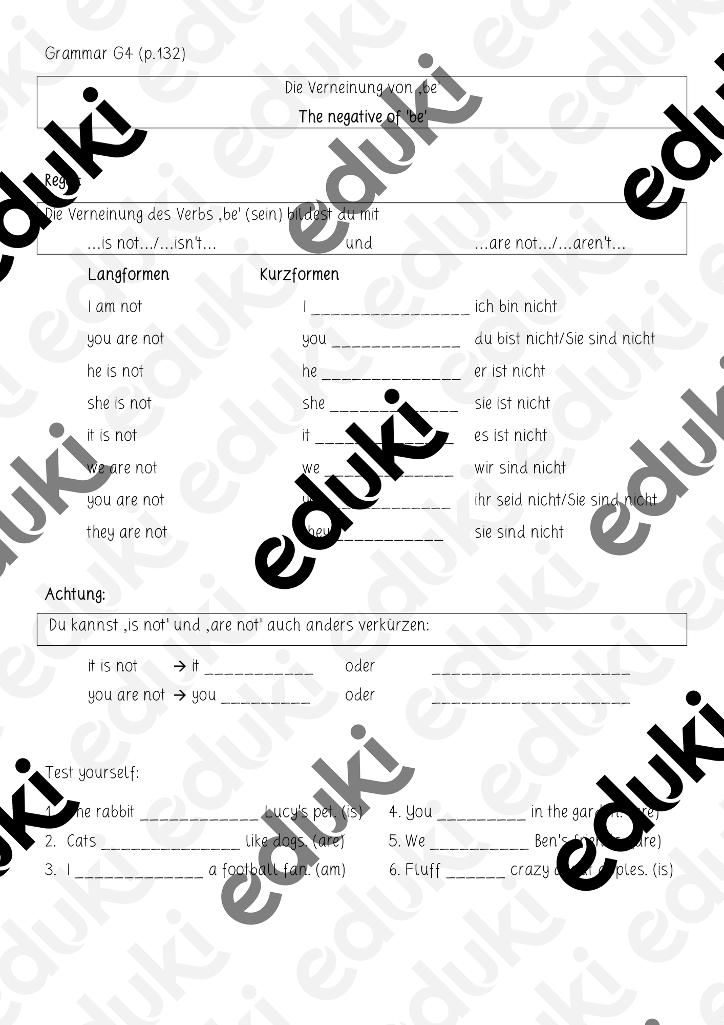 Grammar G4 Verneinung von be Englisch Klasse 5 Redline ...