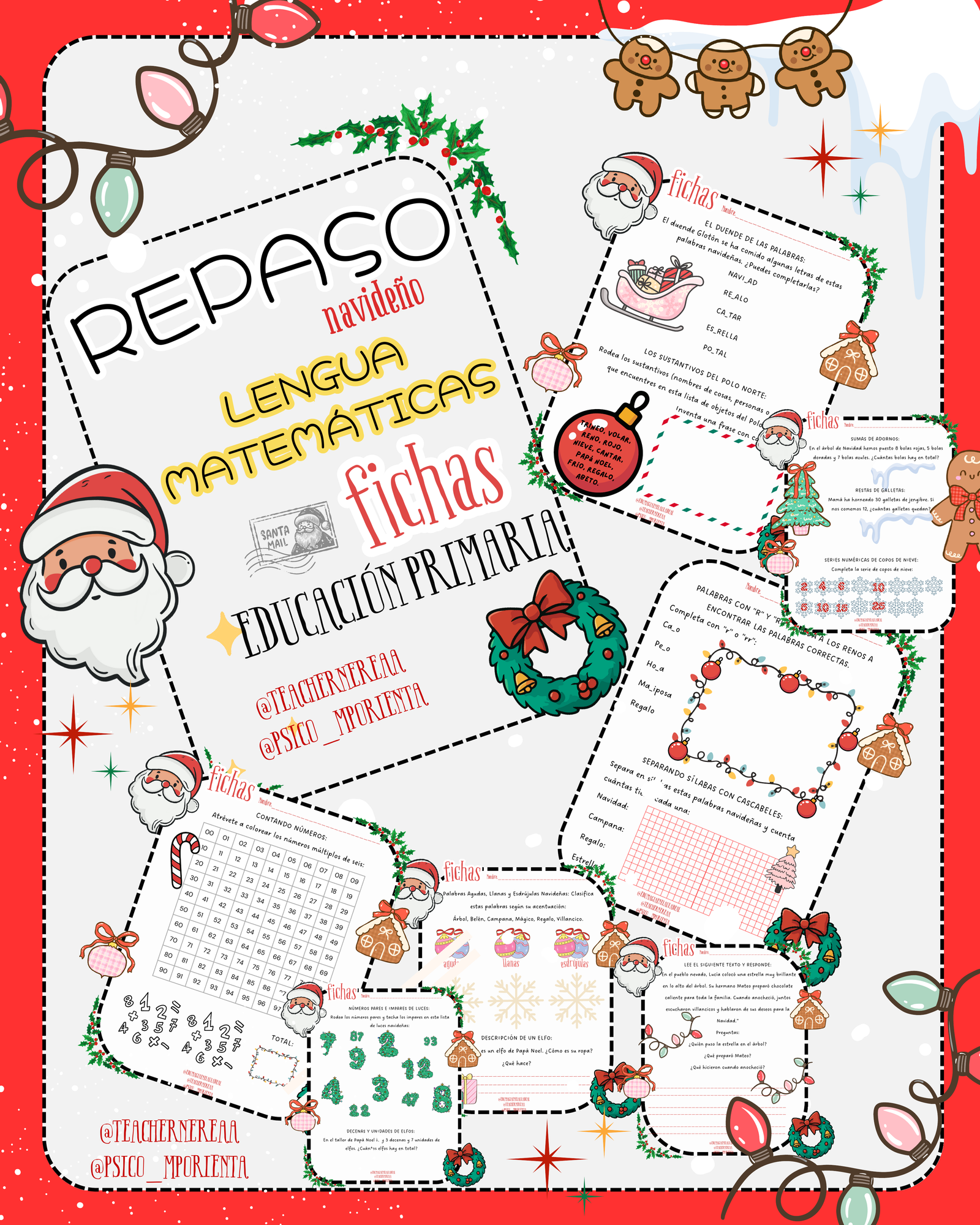 Repaso navideño fichas lengua y matemática - material didáctico de las ...