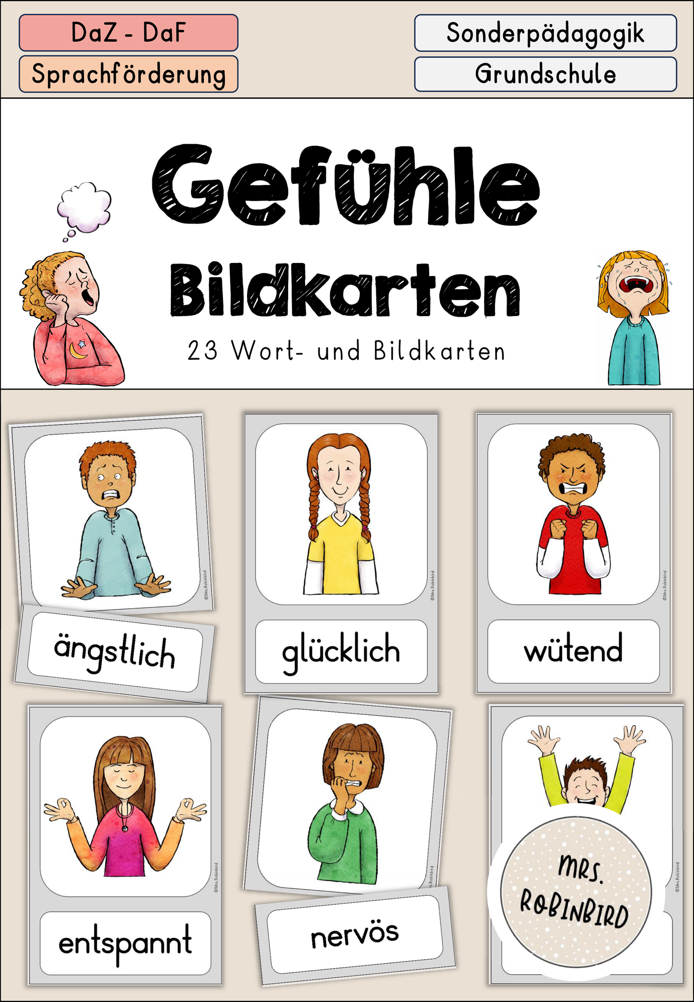 Gefühle - Bildkarten Tafelmaterial - DaZ DaF Sprachförderung ...