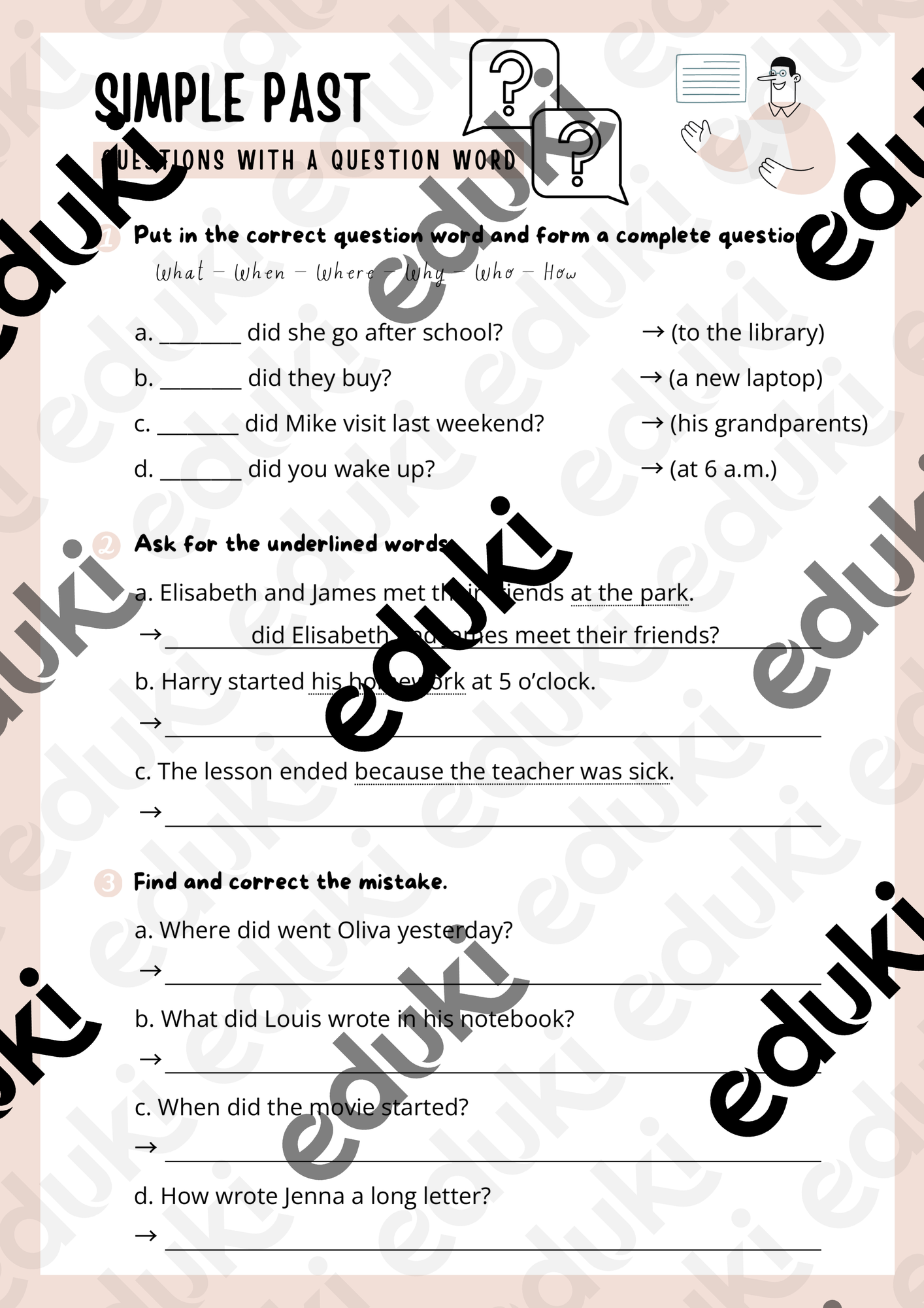 Simple Past - questions with question words – Unterrichtsmaterial im ...