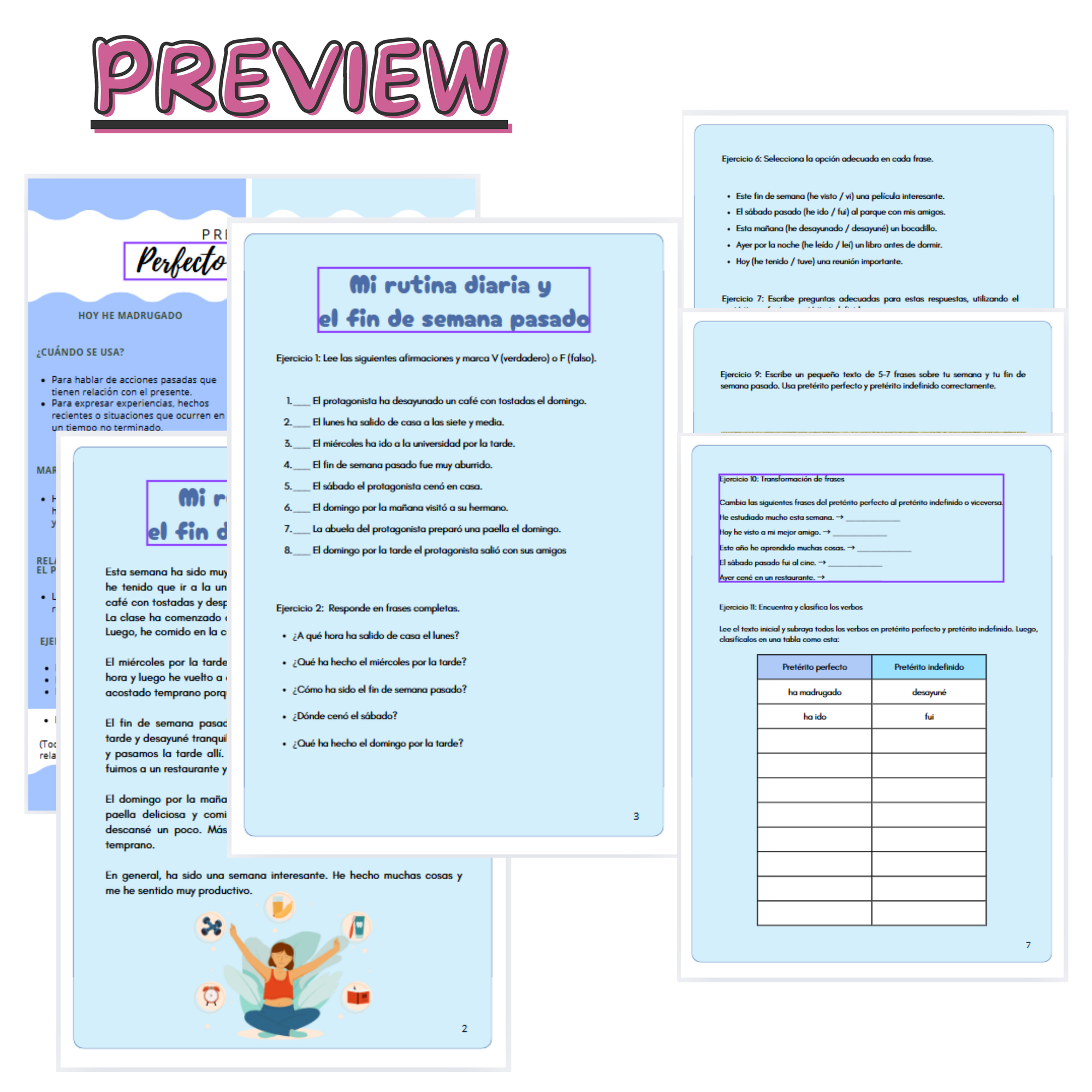 Mi rutina diaria y el fin de semana pasado activities - ELE - material ...