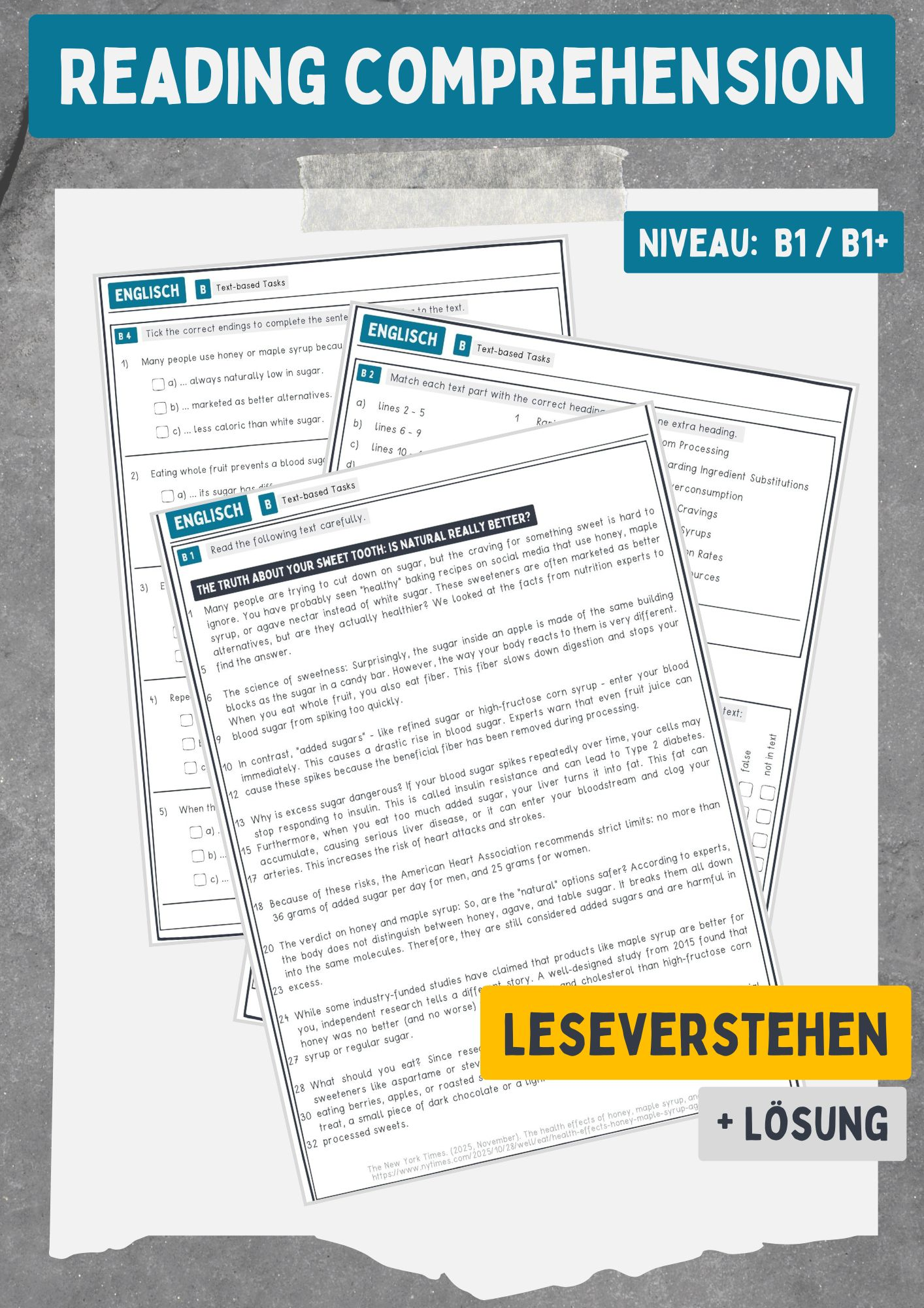 Reading Comprehension - Sugars / Übungen + Lösung – Unterrichtsmaterial im Fach Englisch